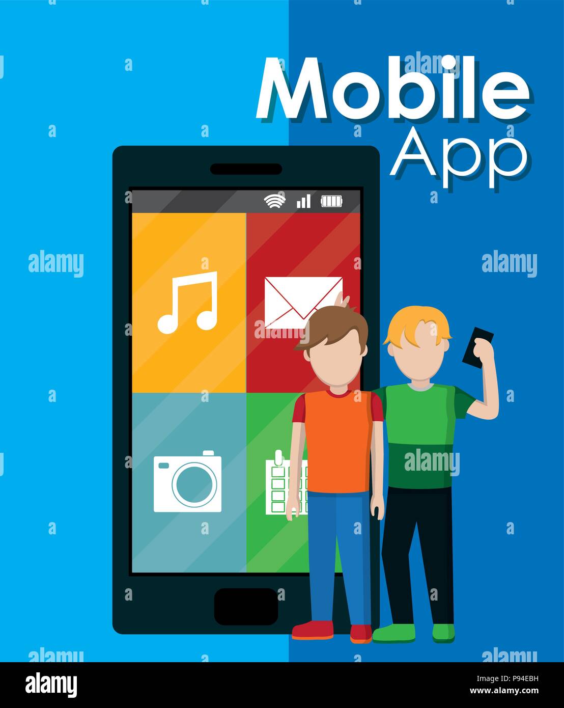 Young mens using smartphones mobile apps vector illustration graphic ...