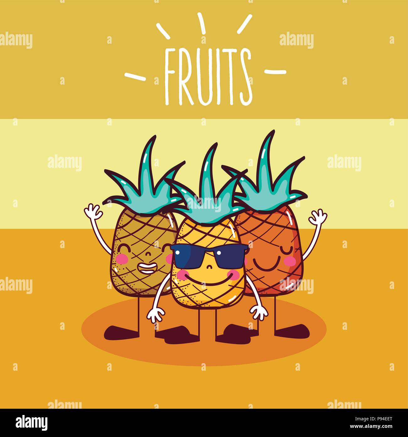 Cute and funny pineapples friends vector illustration graphic design ...