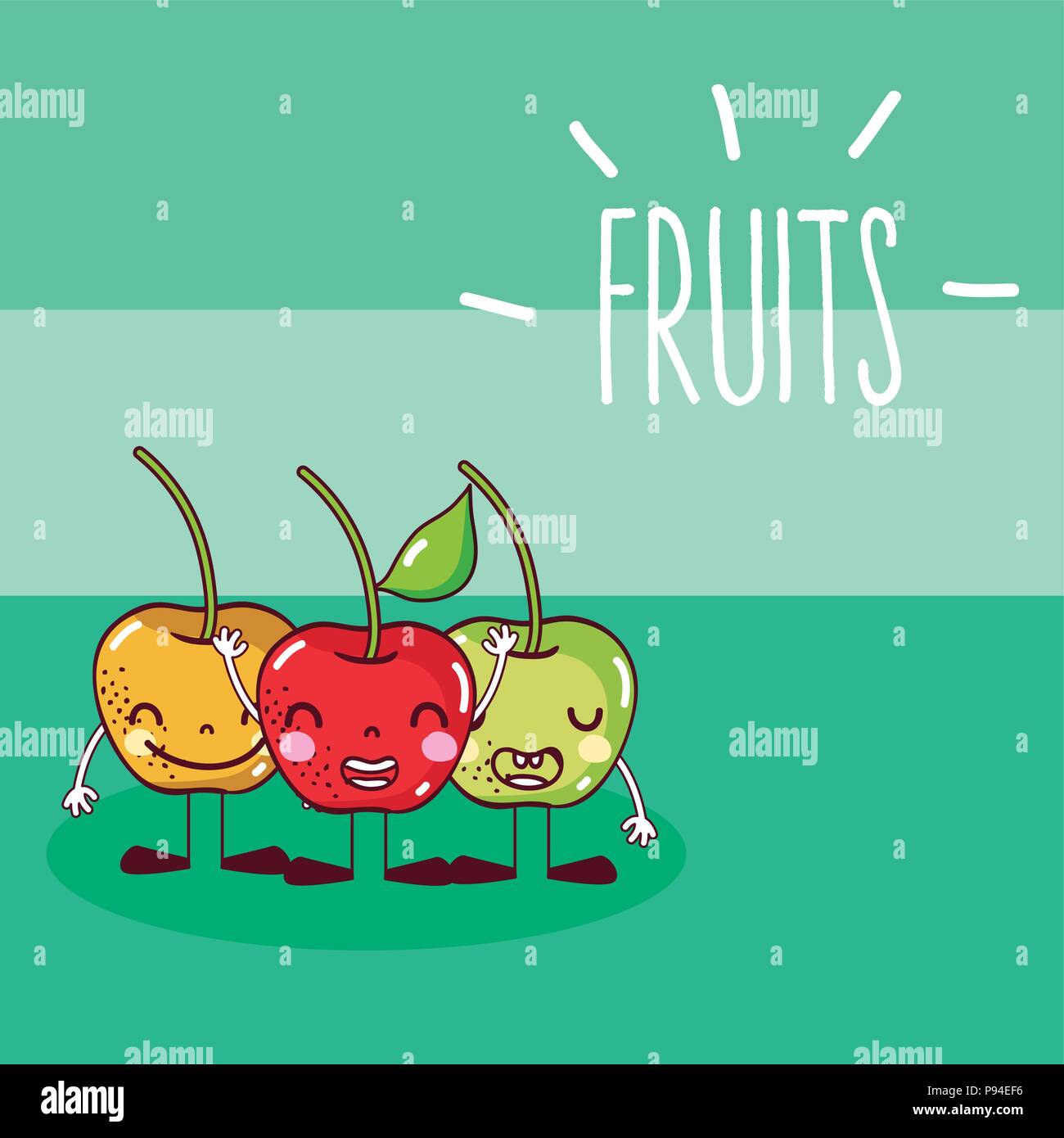 Cute apple friends fruits cartoons vector illustration graphic design ...