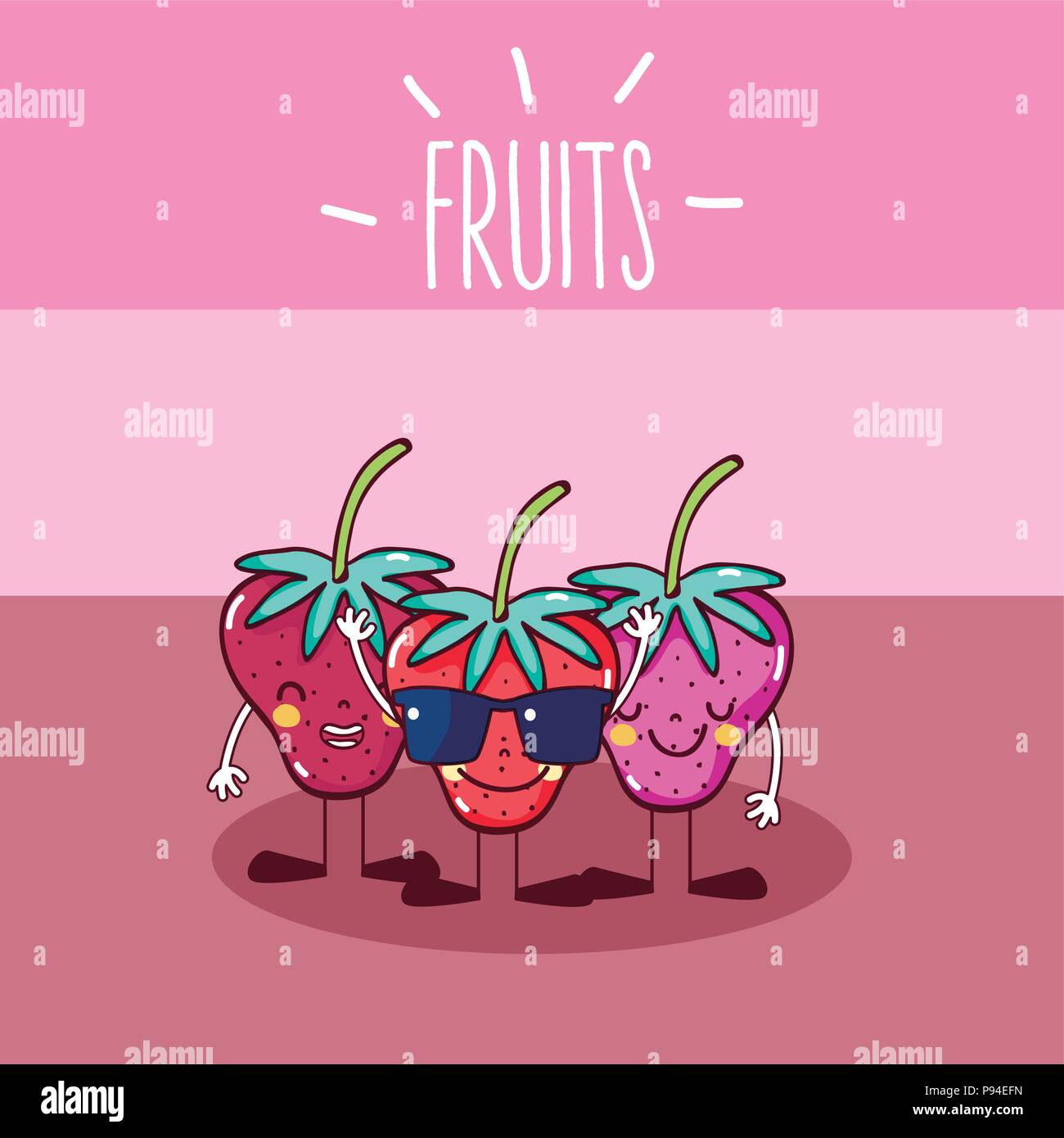 Cute and funny strawberries friends fruits cartoons vector illustration ...