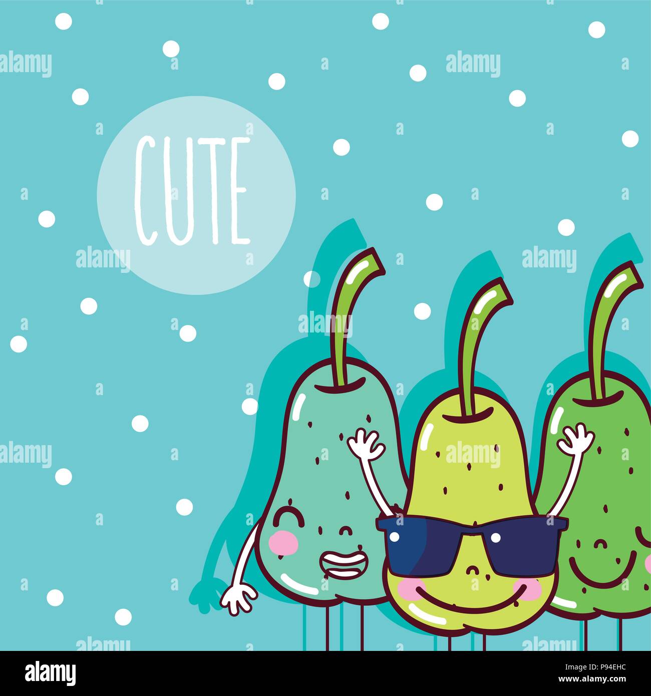 Cute and funny pears fruits cartoons vector illustration graphic design ...