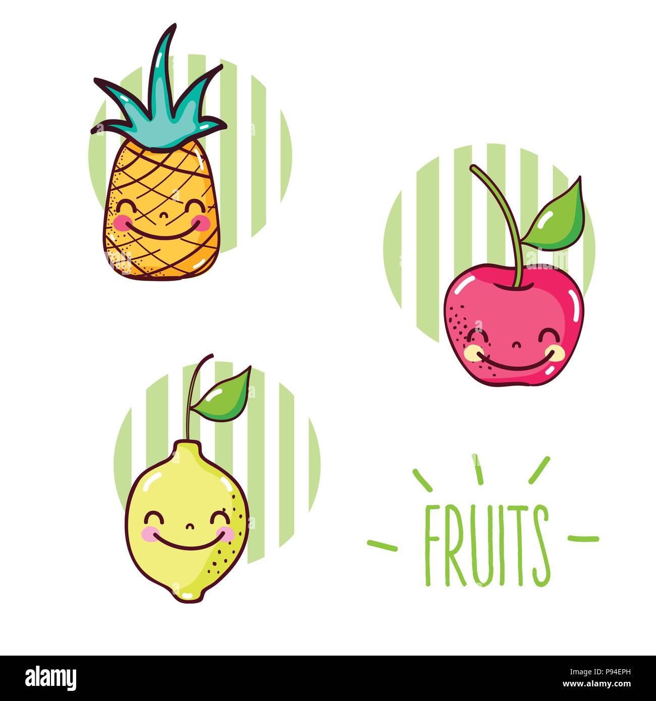 Set of cute fruits cartoons round icons vector illustration graphic ...