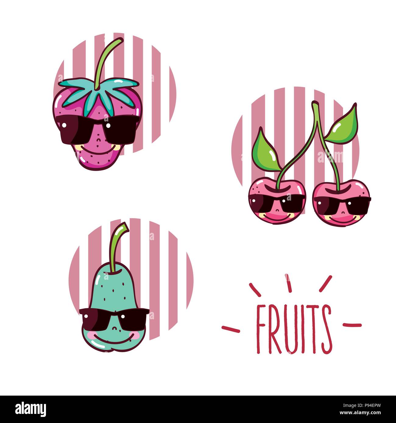 Set of cute fruits cartoons round icons vector illustration graphic ...