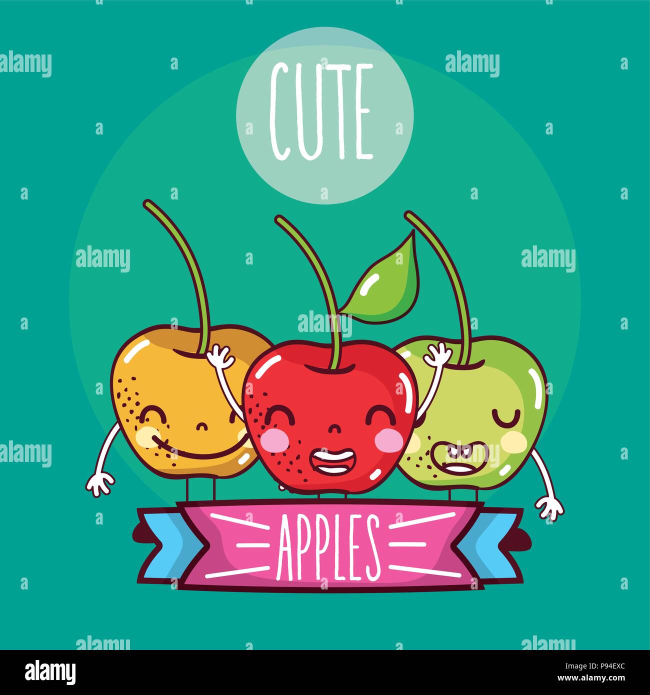 Cute apple friends fruits cartoons vector illustration graphic design ...