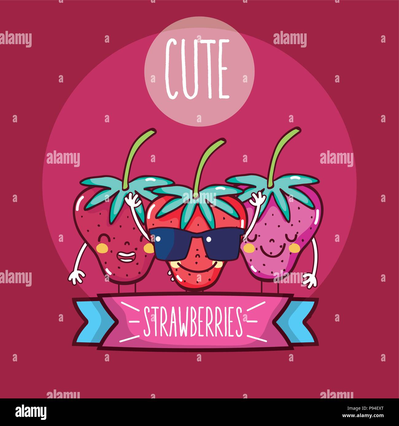 Cute and funny strawberries friends fruits cartoons vector illustration ...
