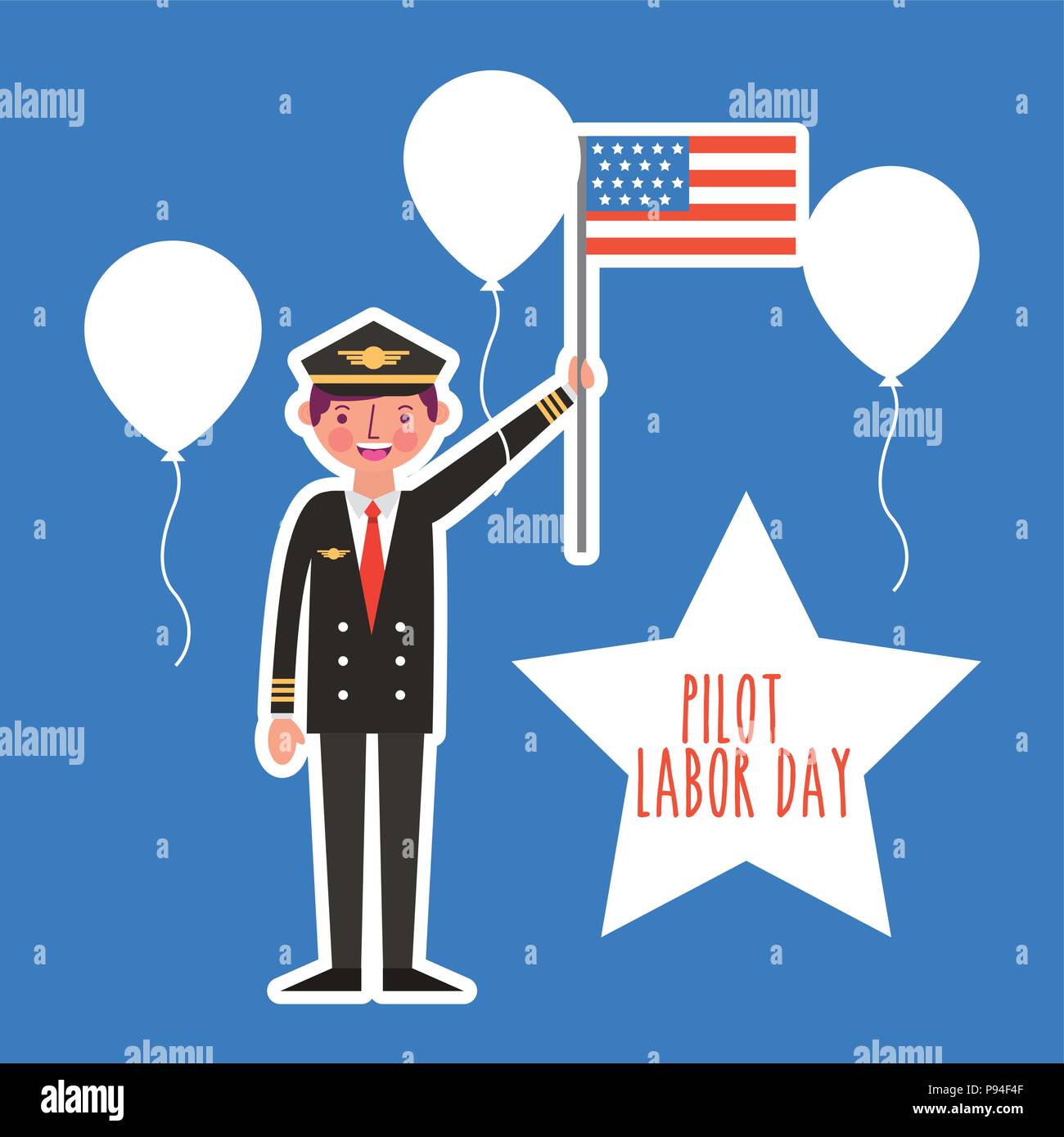 labor day card pilot celebration smiling man holding american flag ...