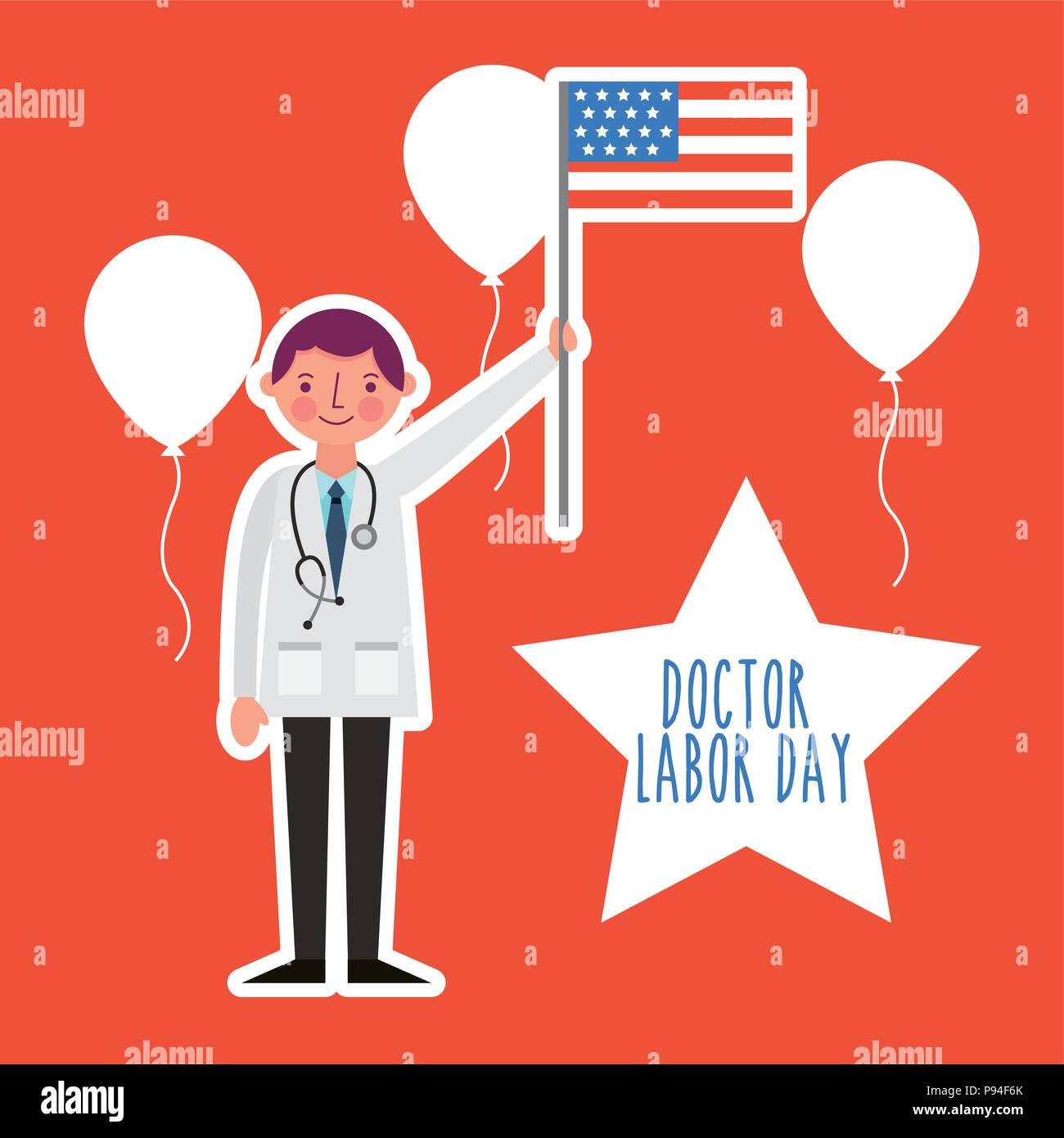 labor day card happy celebrate doctor holding flag balloons vector ...