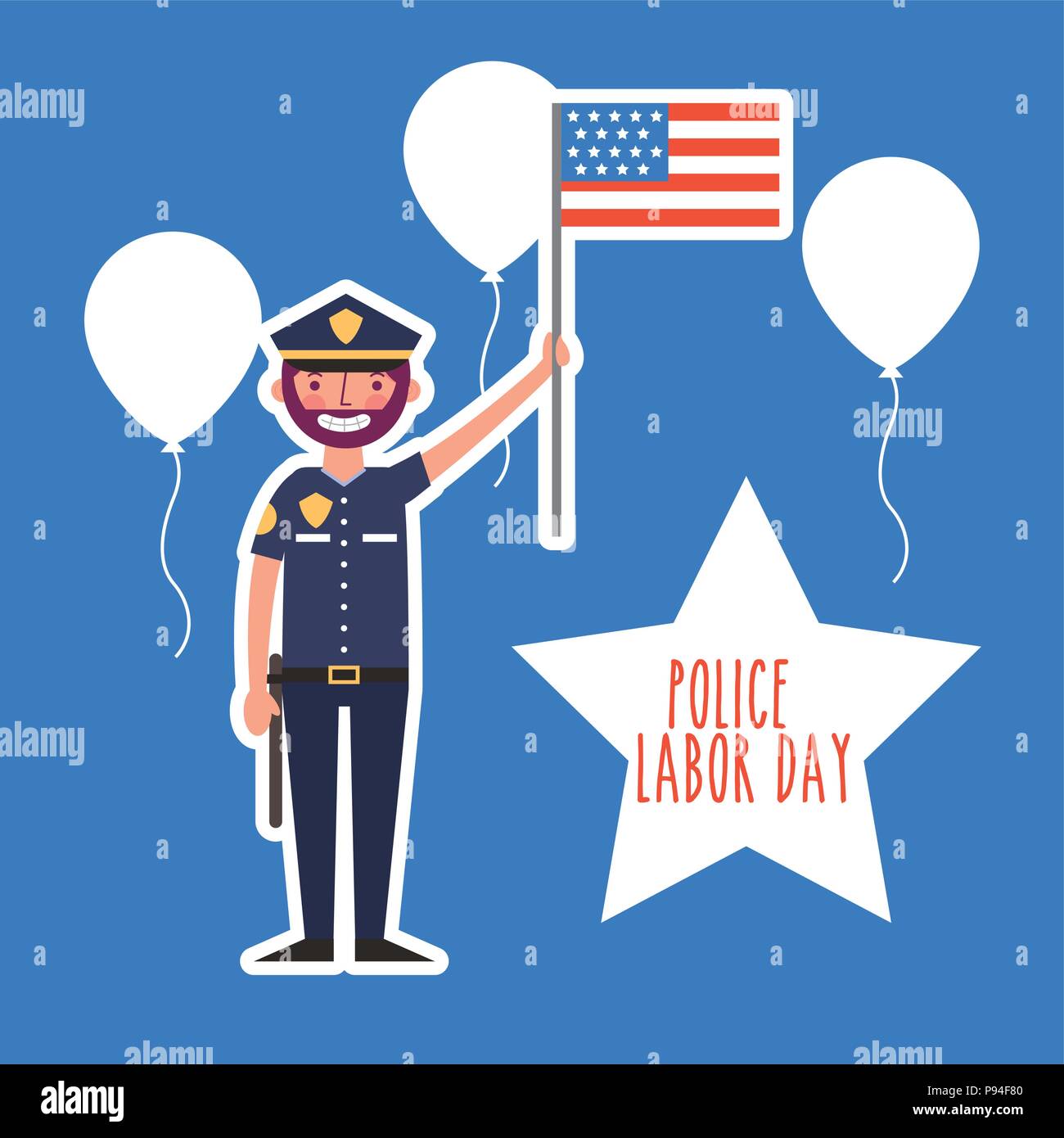 labor day card balloons decoration celebrate police man vector ...