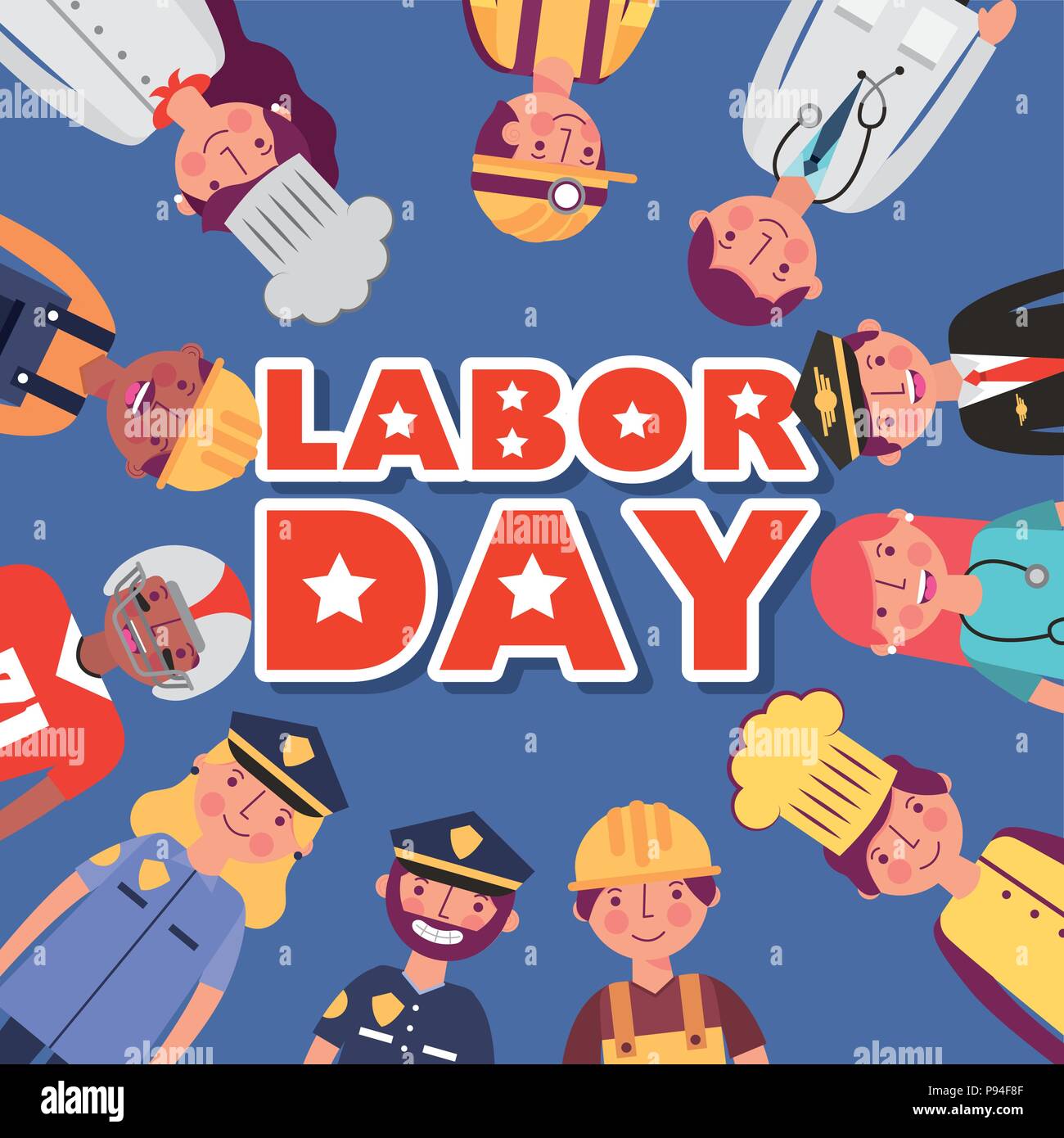 labor day card smiling people professional jobs vector illustration ...