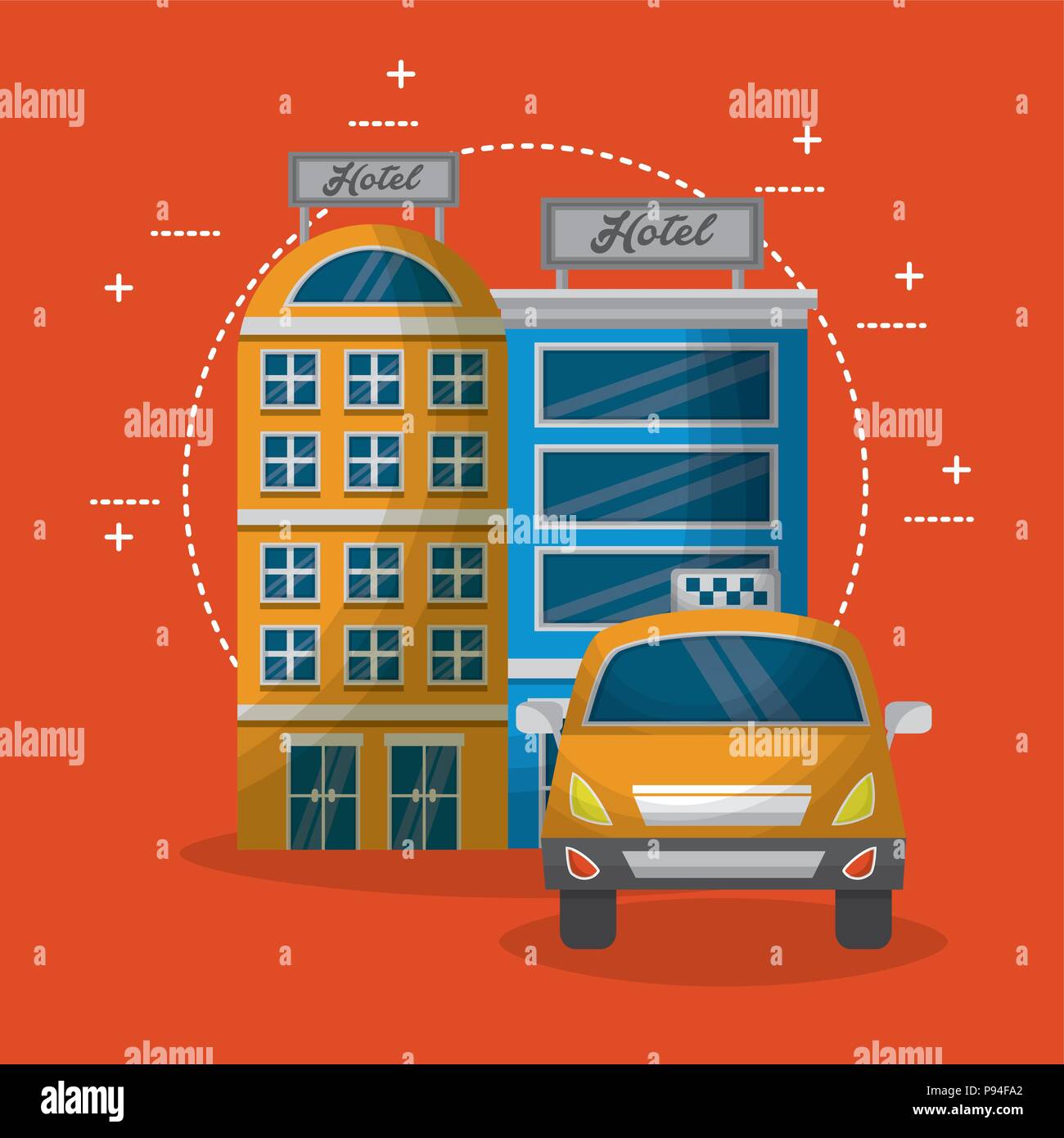 hotel buildings taxi service transport vector illustration Stock Vector ...
