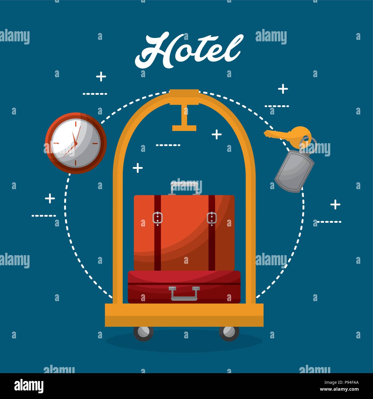 hotel luggage trolley suitcase clock key vector illustration Stock ...