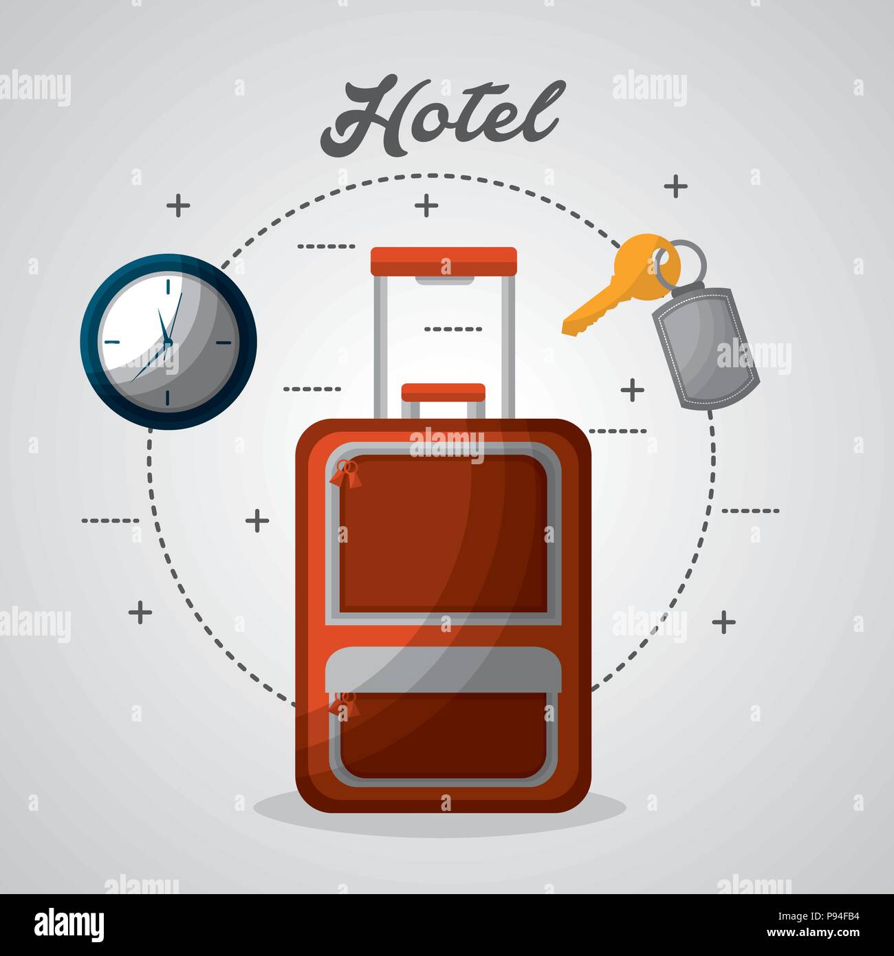 hotel suitcase clock and chain key vector illustration Stock Vector ...
