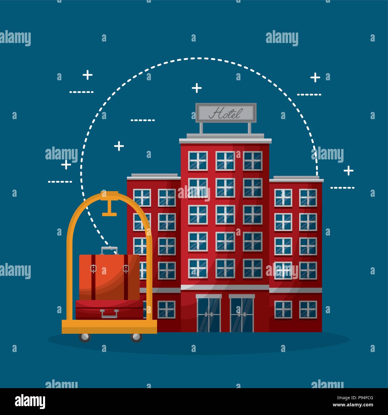 hotel building and luggage trolley suitcases vector illustration Stock ...