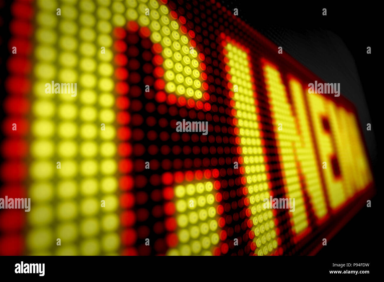 Cinema neon on big LED display with large pixels. Characters lights 3D ...