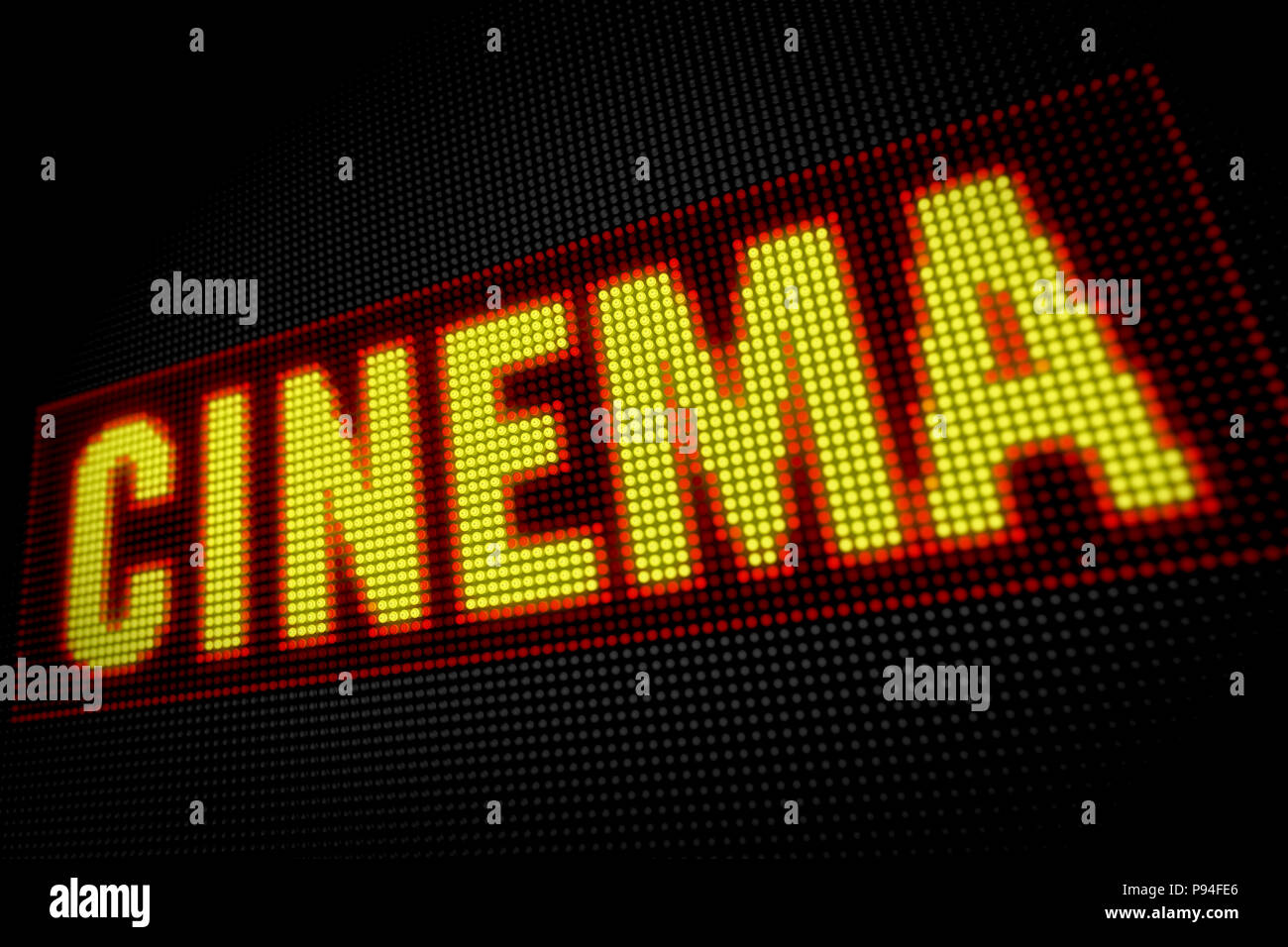 Cinema neon on big LED display with large pixels. Characters lights 3D ...