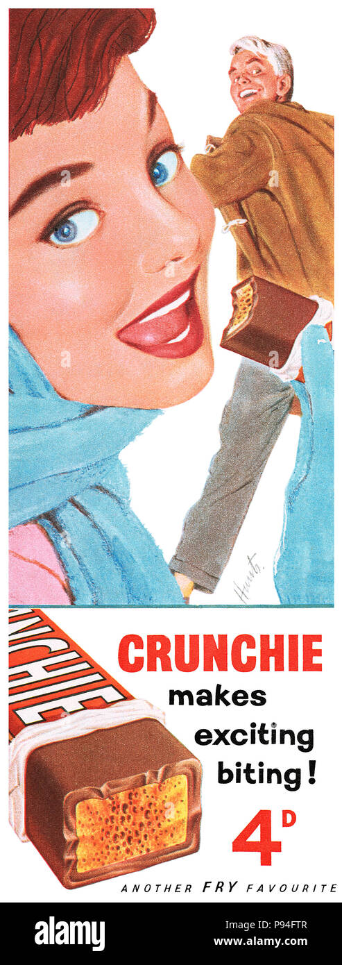 1957 British advertisement for Fry's Crunchie chocolate bar ...