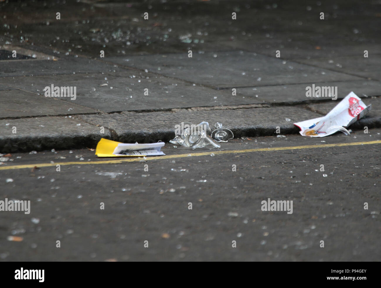 Broken glass outside The Westminster Arms, in London, where Steve ...