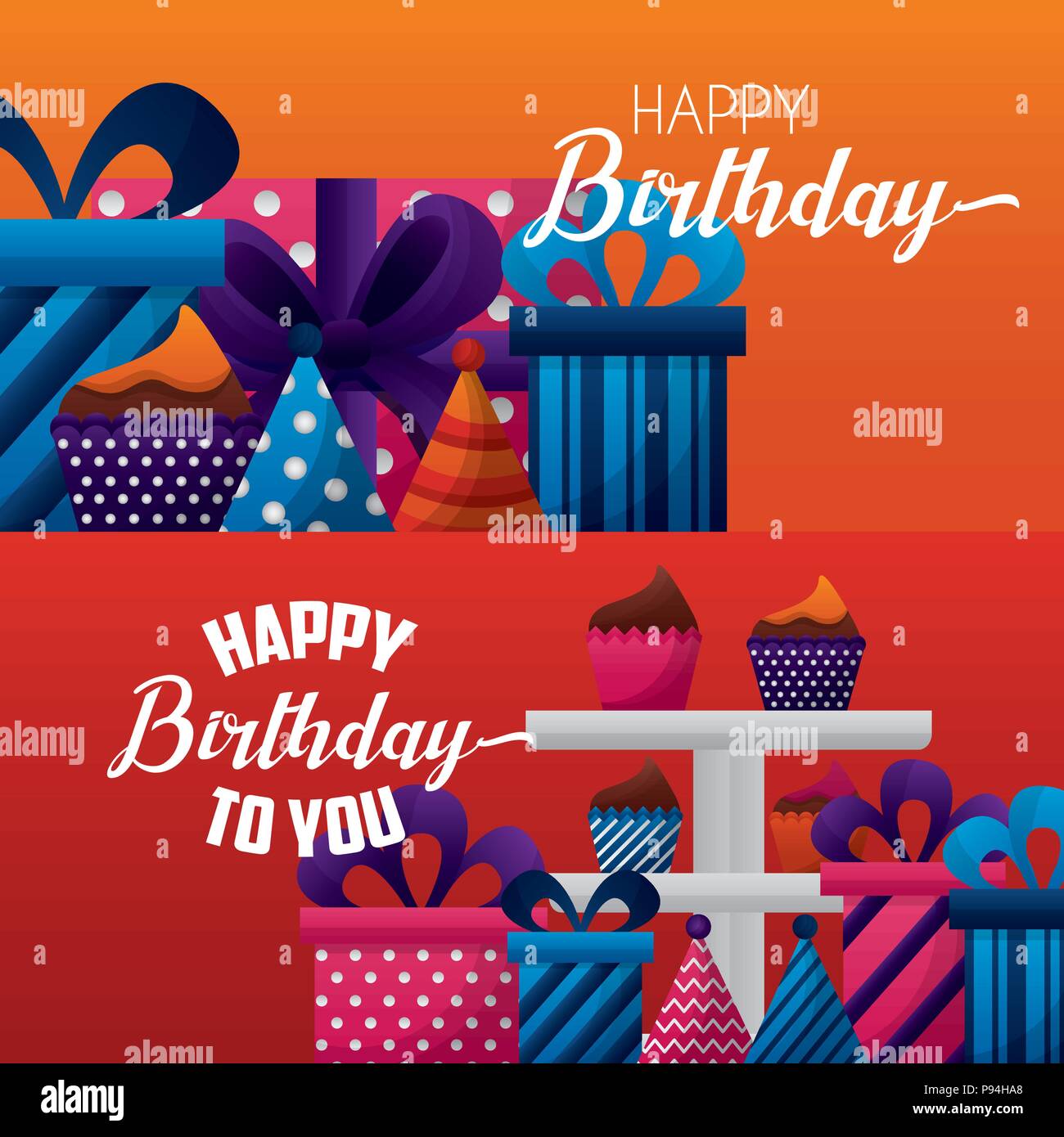 happy birthday card base cakes gift boxes hats fun party vector ...