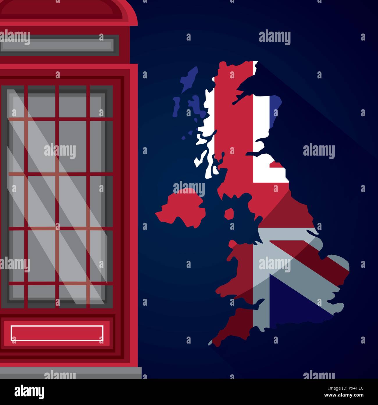 united kingdom places telephone box grunge map london flag vector ...