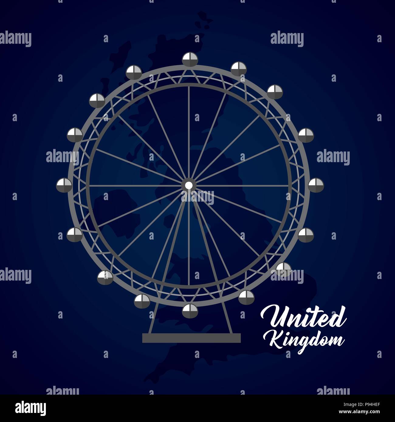 united kingdom places flag map background london eye atrraction vector ...