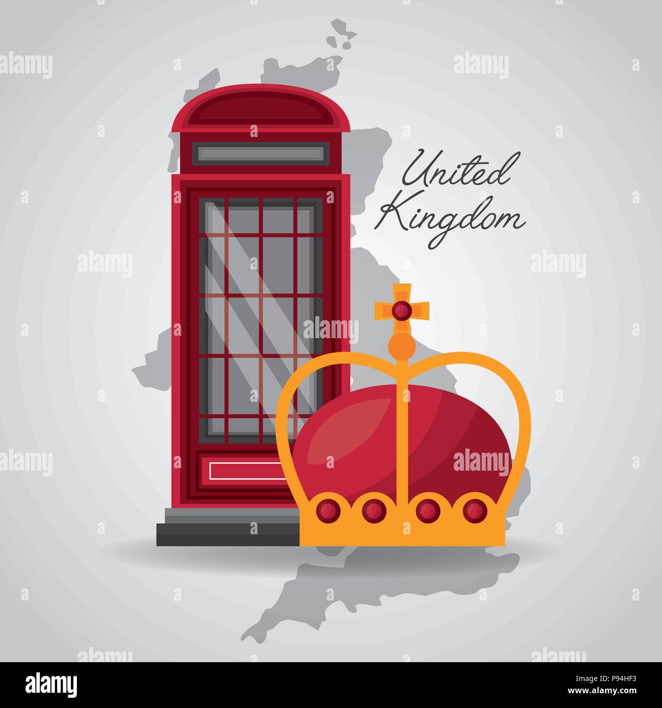 united kingdom places flag telephone box crown map background vector ...