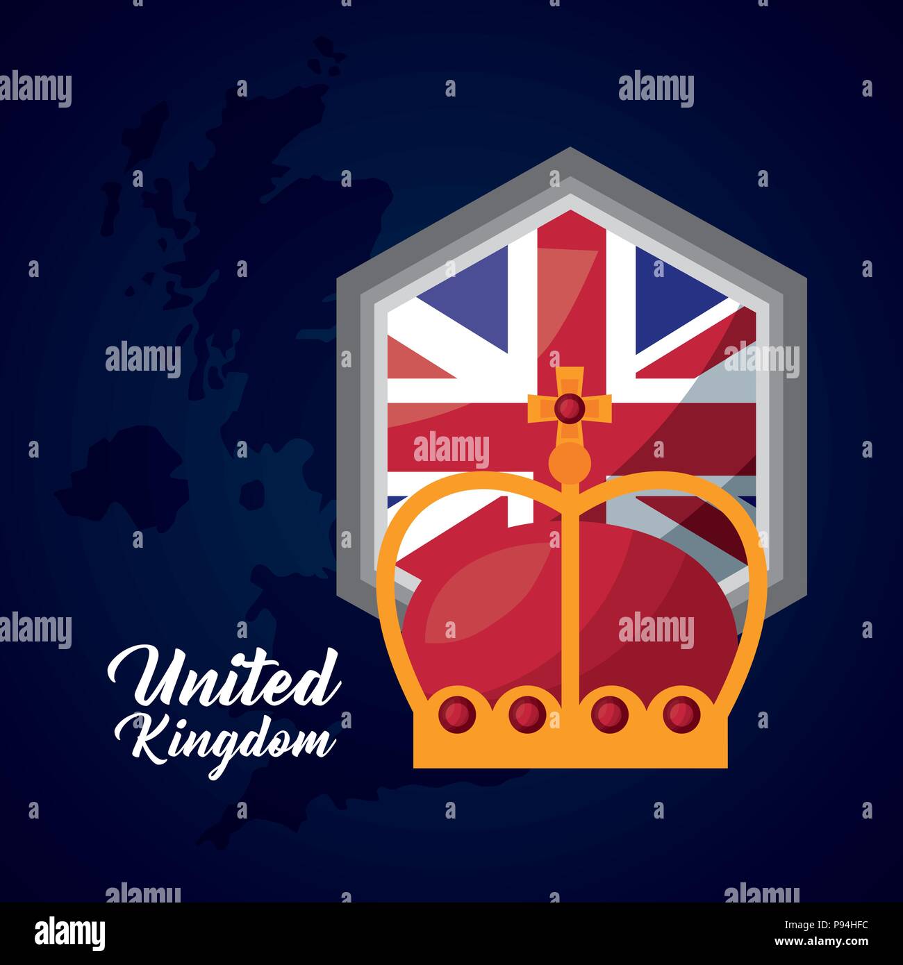 united kingdom map shield london flag crown vector illustration Stock ...