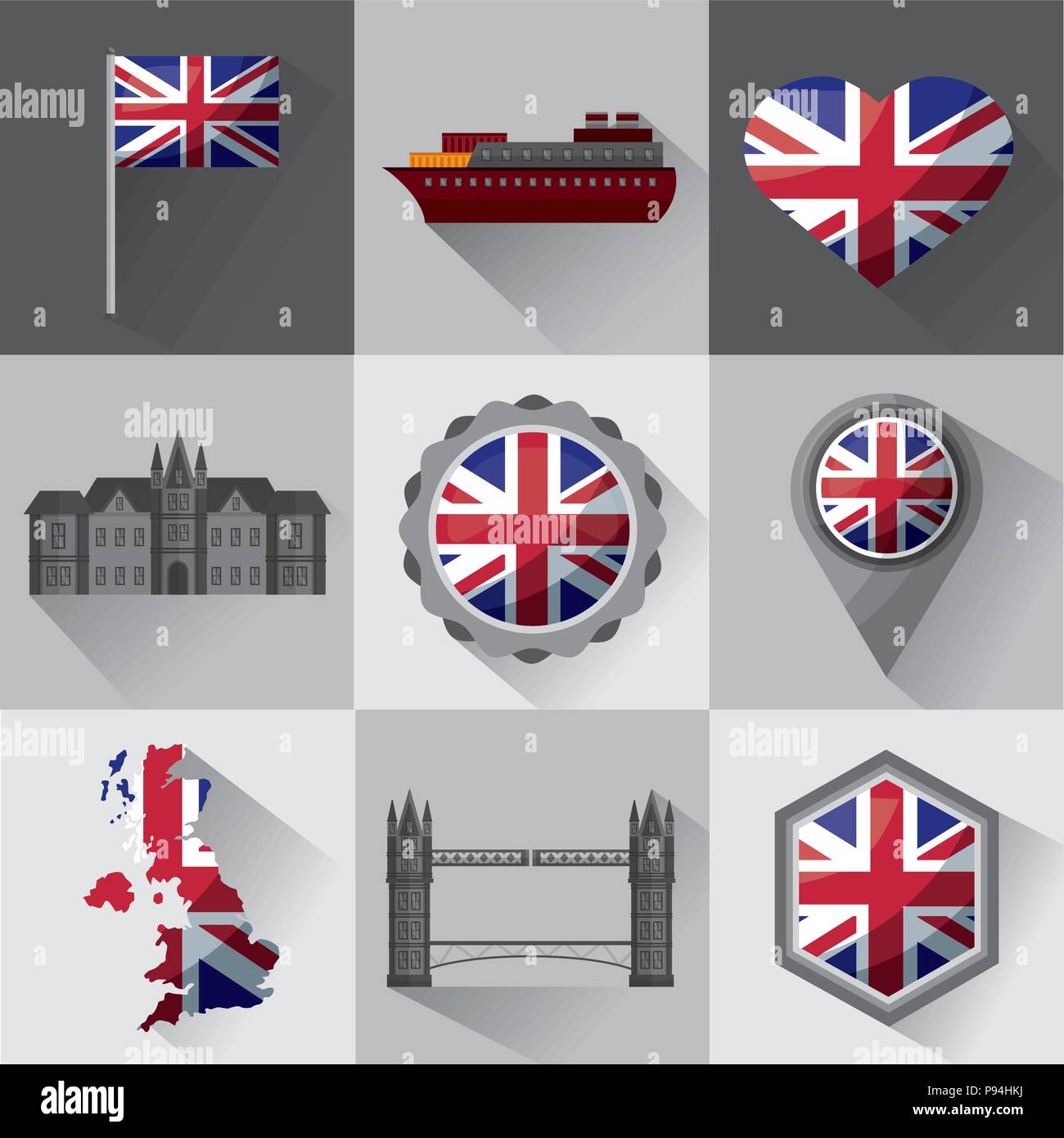 united kingdom country flag banners boat shield london castle map ...