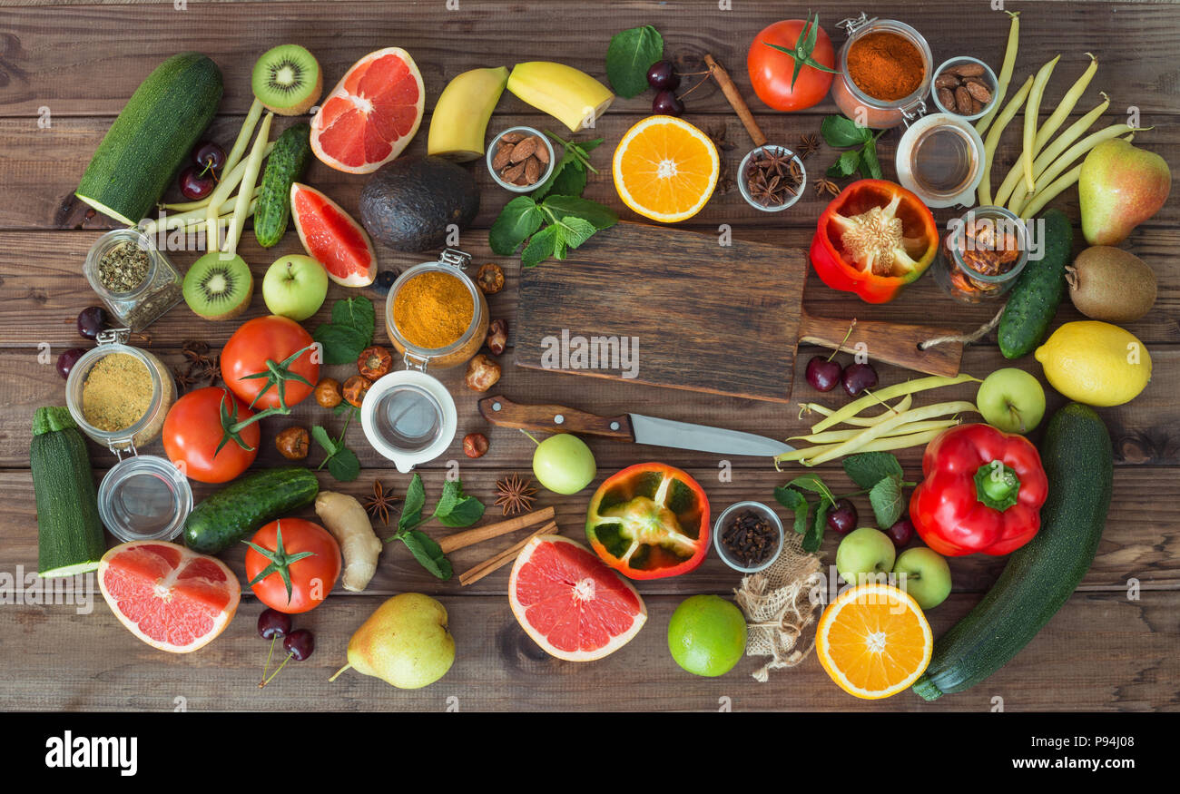 Healthy food, clean food selection: fruits, vegetables, seeds, spices ...