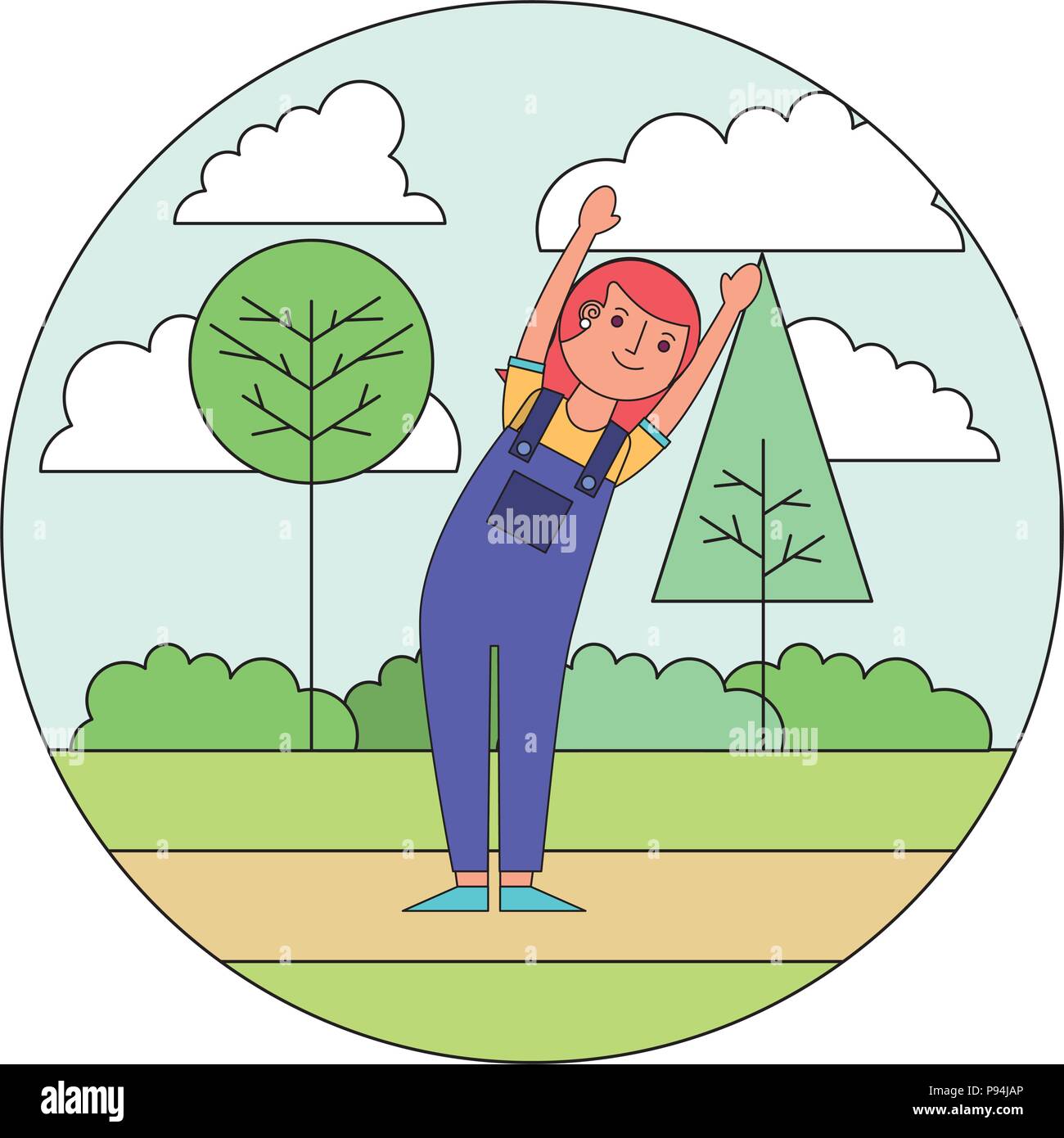 woman cartoon practicing exercise in the park vector illustration Stock ...