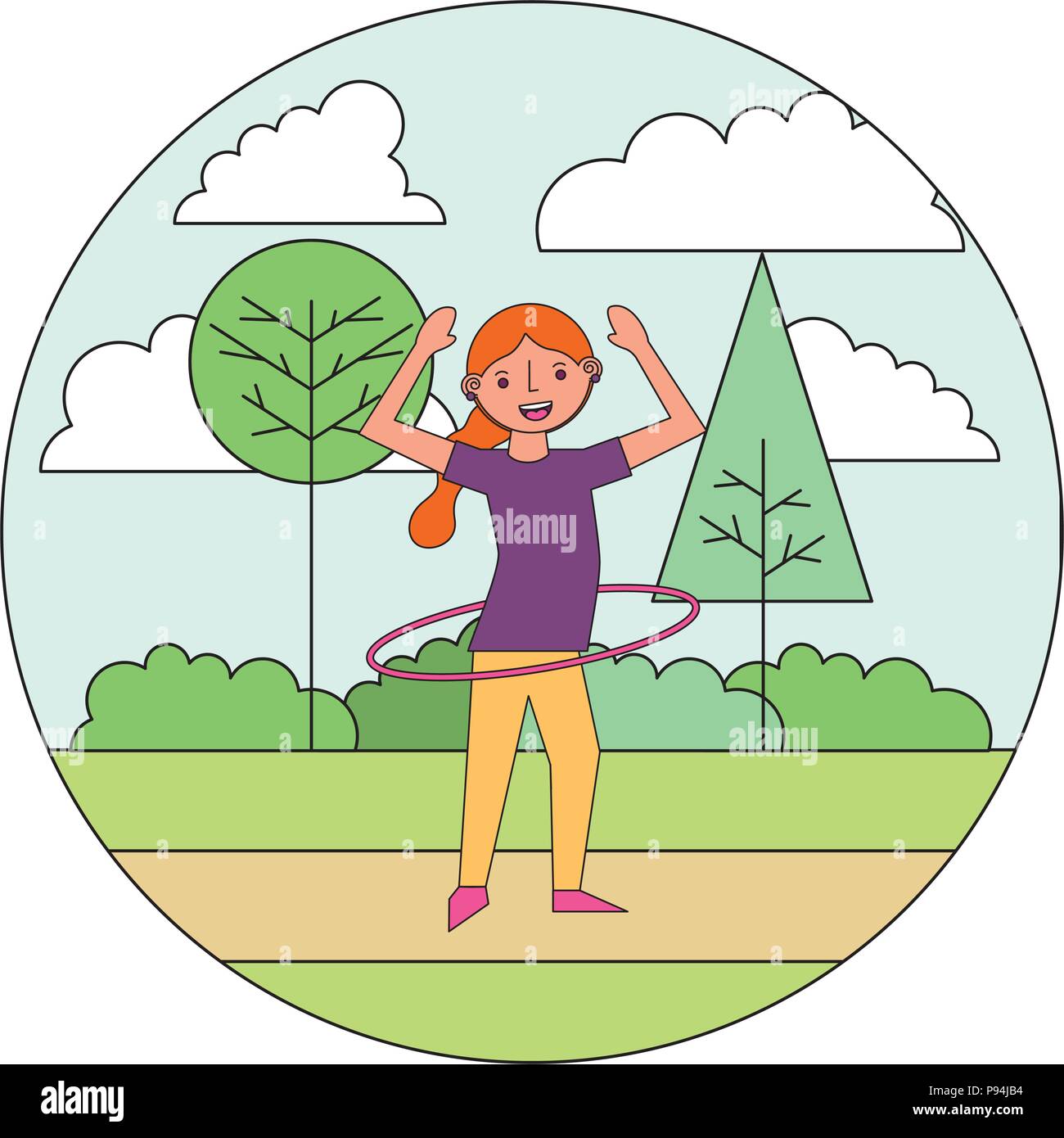 woman cartoon practicing exercise in the park vector illustration Stock ...