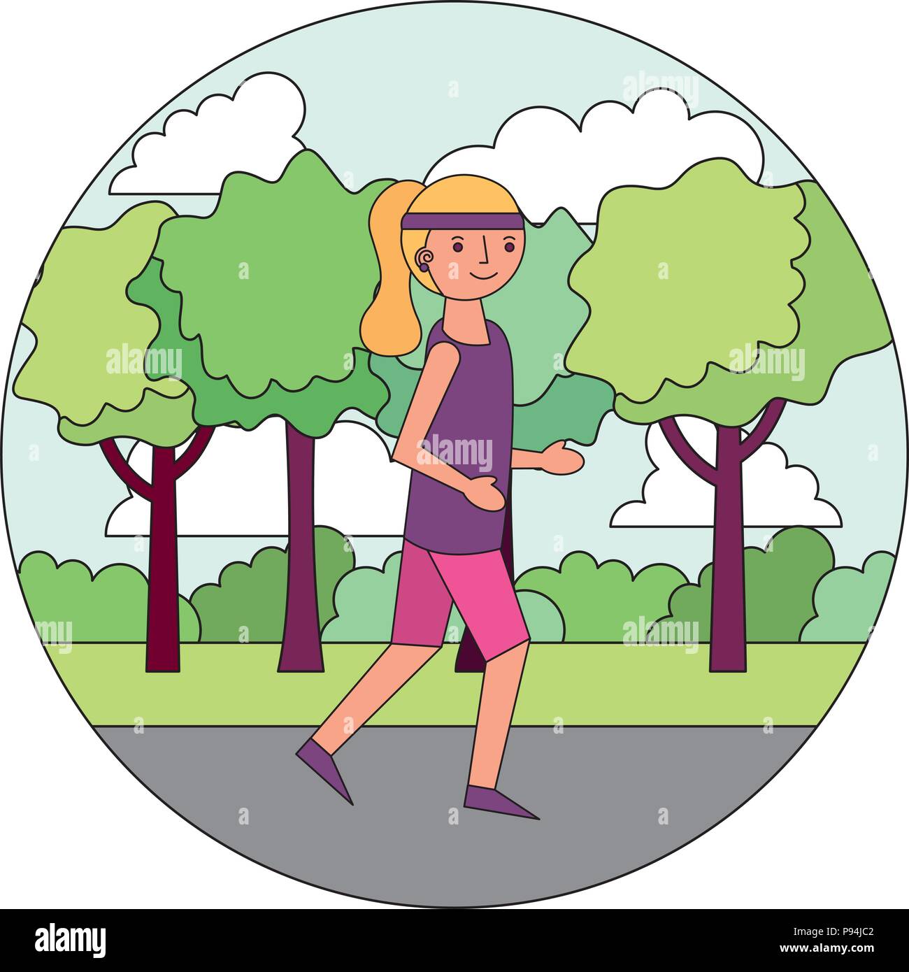 woman cartoon practicing exercise in the park vector illustration Stock ...