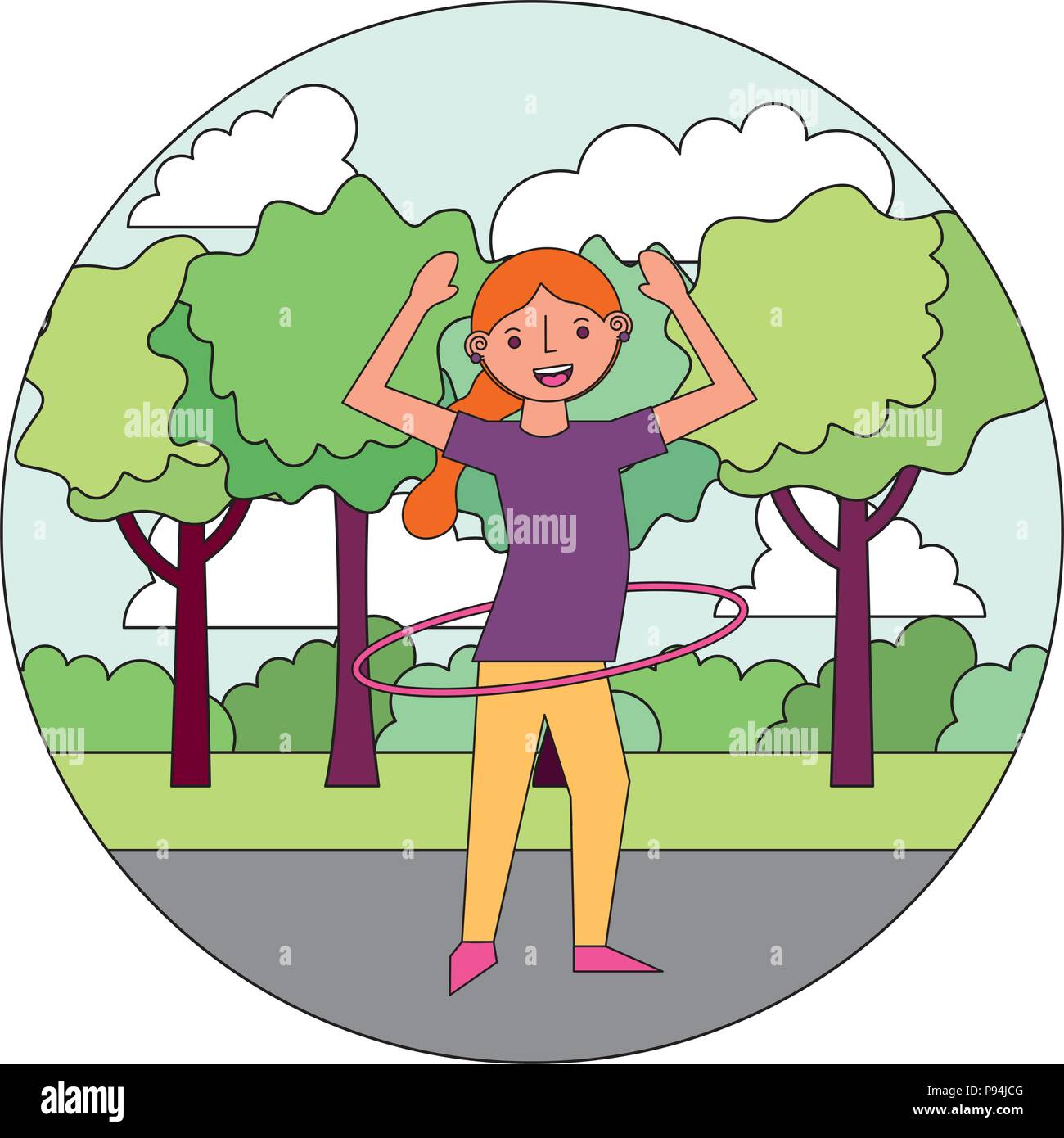 woman cartoon practicing exercise in the park vector illustration Stock ...