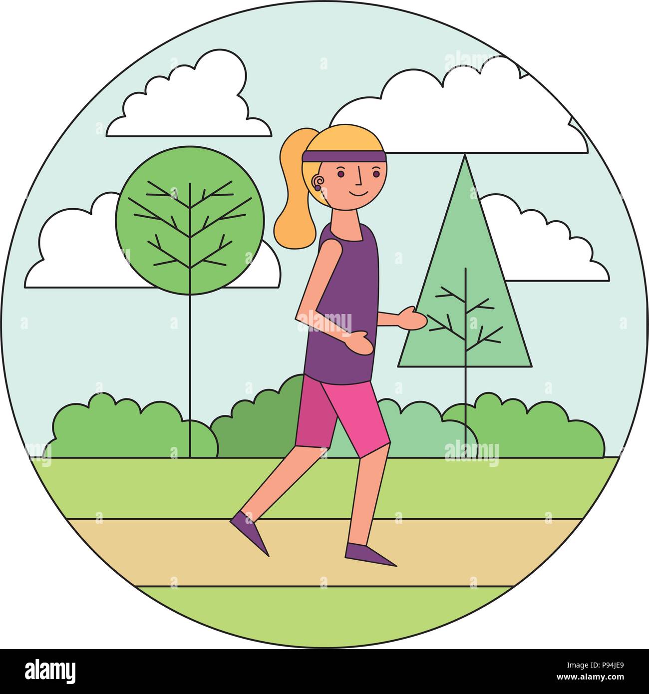 woman cartoon practicing exercise in the park vector illustration Stock ...