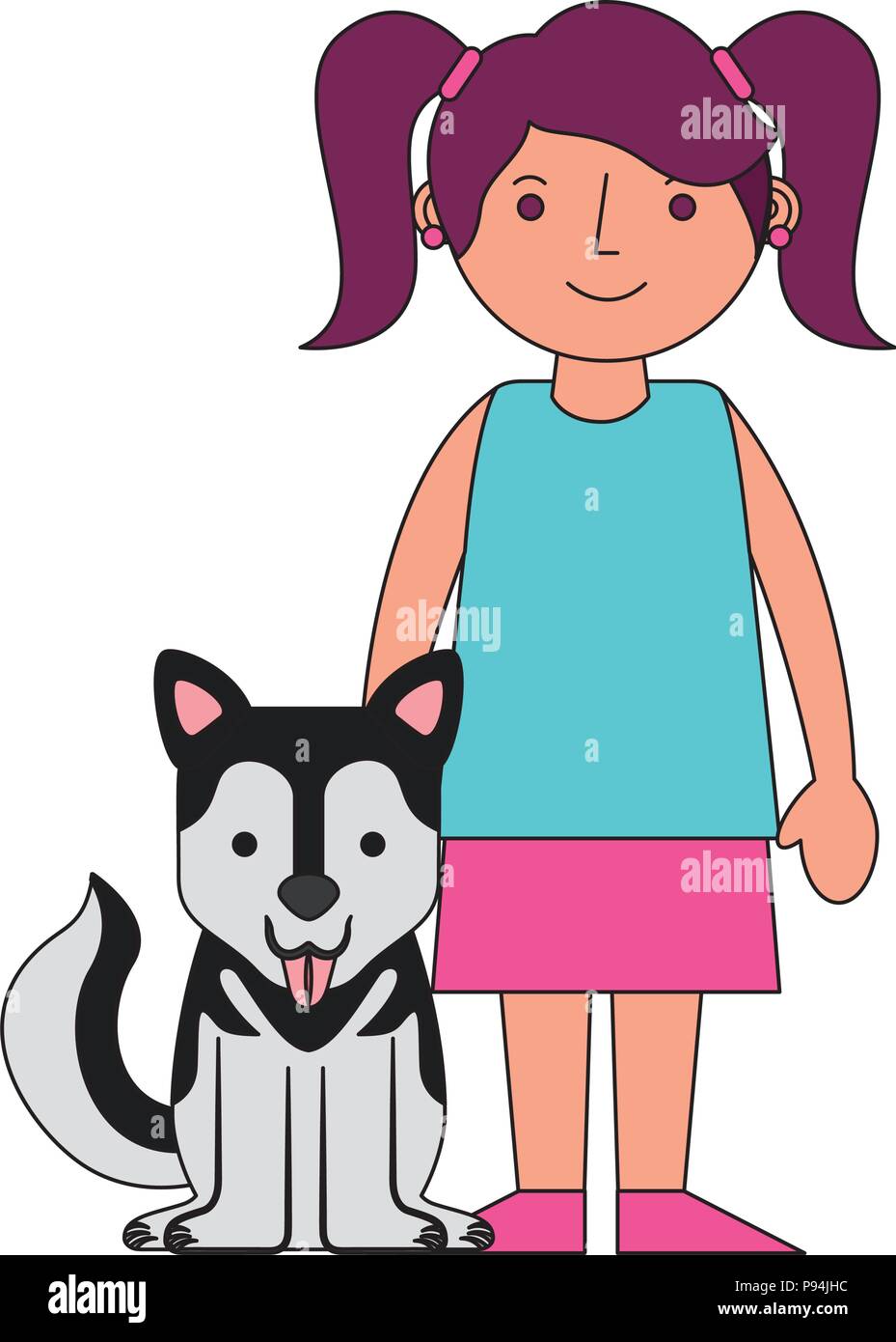 cute young girl character with her dog vector illustration Stock Vector ...