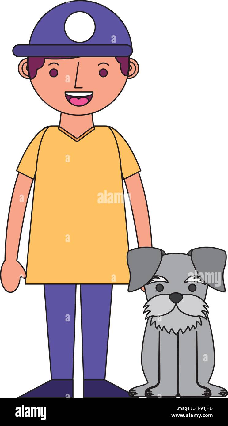 young boy male cartoon with pet dog vector illustration Stock Vector ...