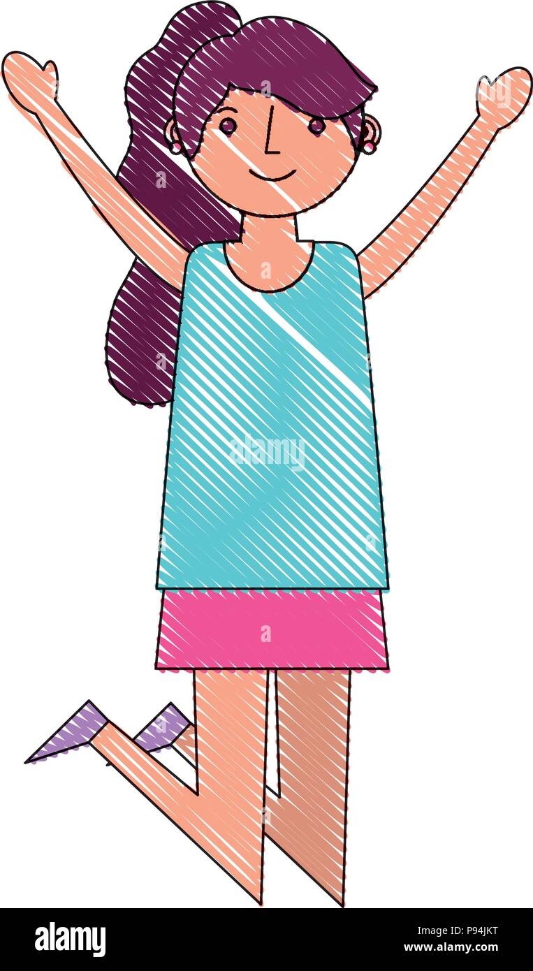 woman character celebrating hands up vector illustration drawing Stock ...