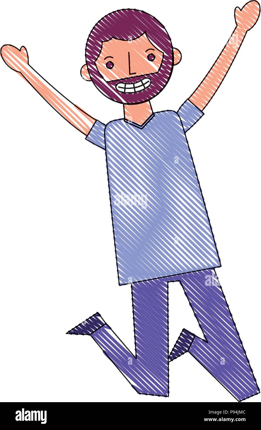 man character raised arms celebrating vector illustration drawing Stock ...