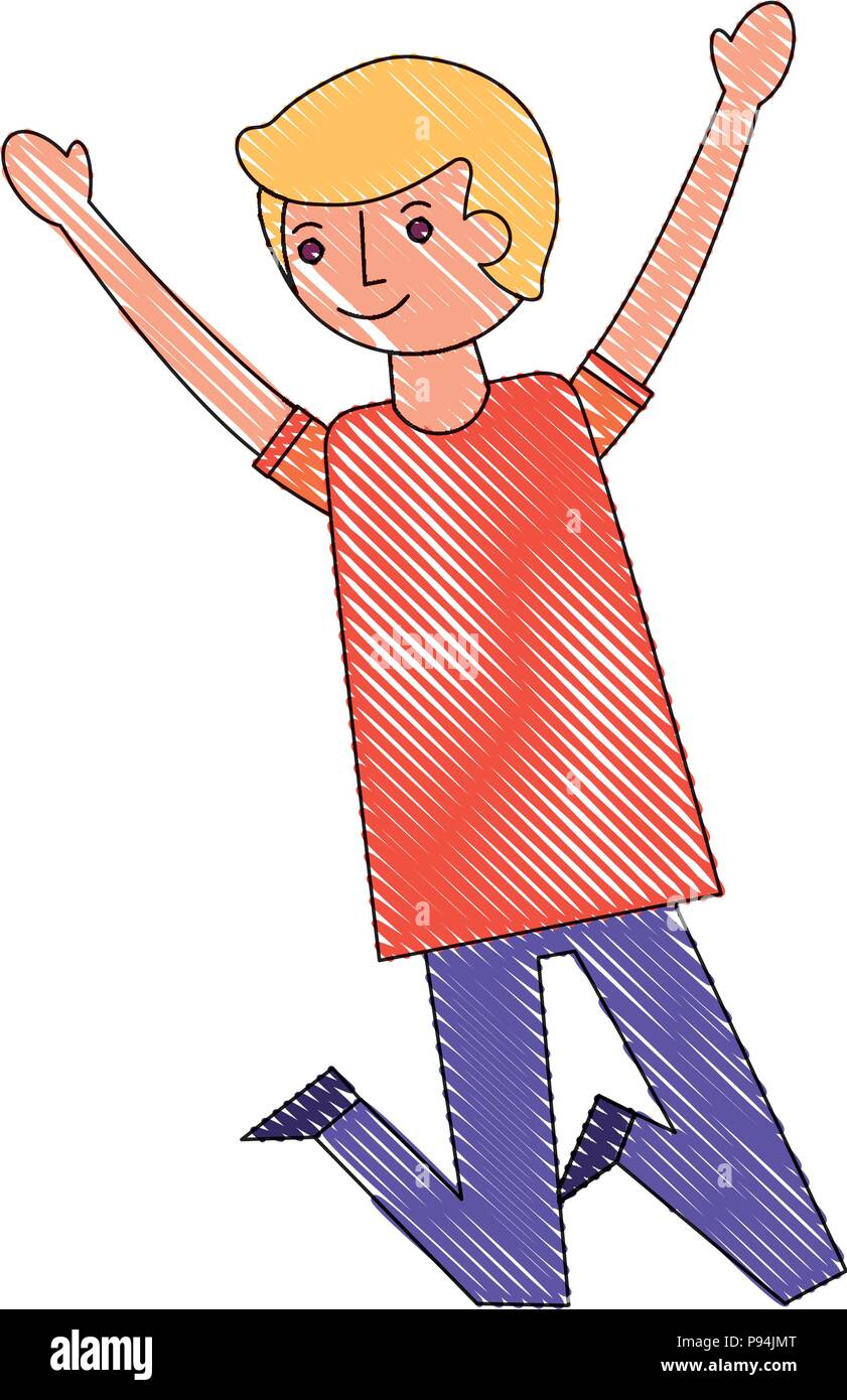 man character raised arms celebrating vector illustration drawing Stock ...