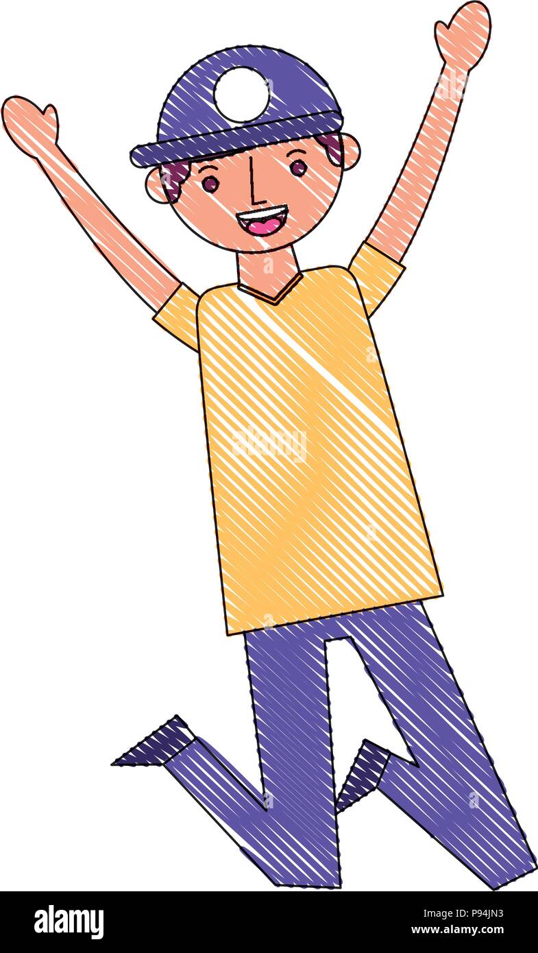 man character raised arms celebrating vector illustration drawing Stock ...