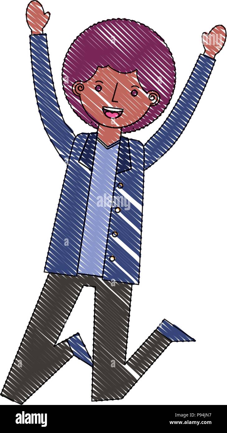 man character raised arms celebrating vector illustration drawing Stock ...