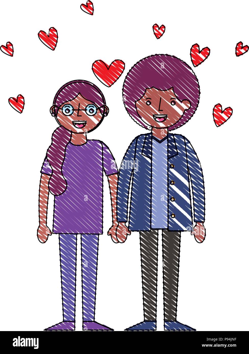 couple romantic holding hands and hearts love vector illustration ...