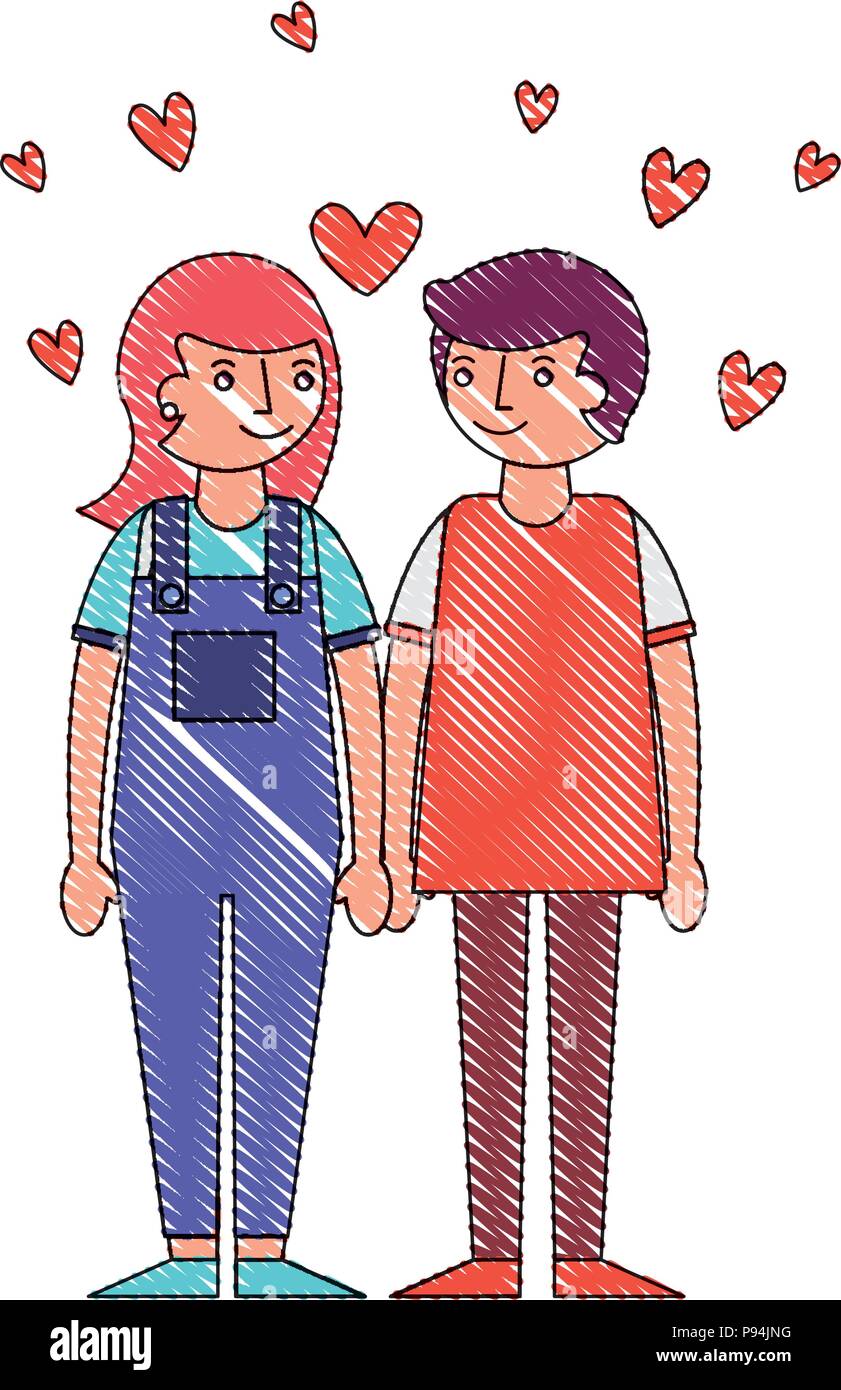 couple romantic holding hands and hearts love vector illustration ...