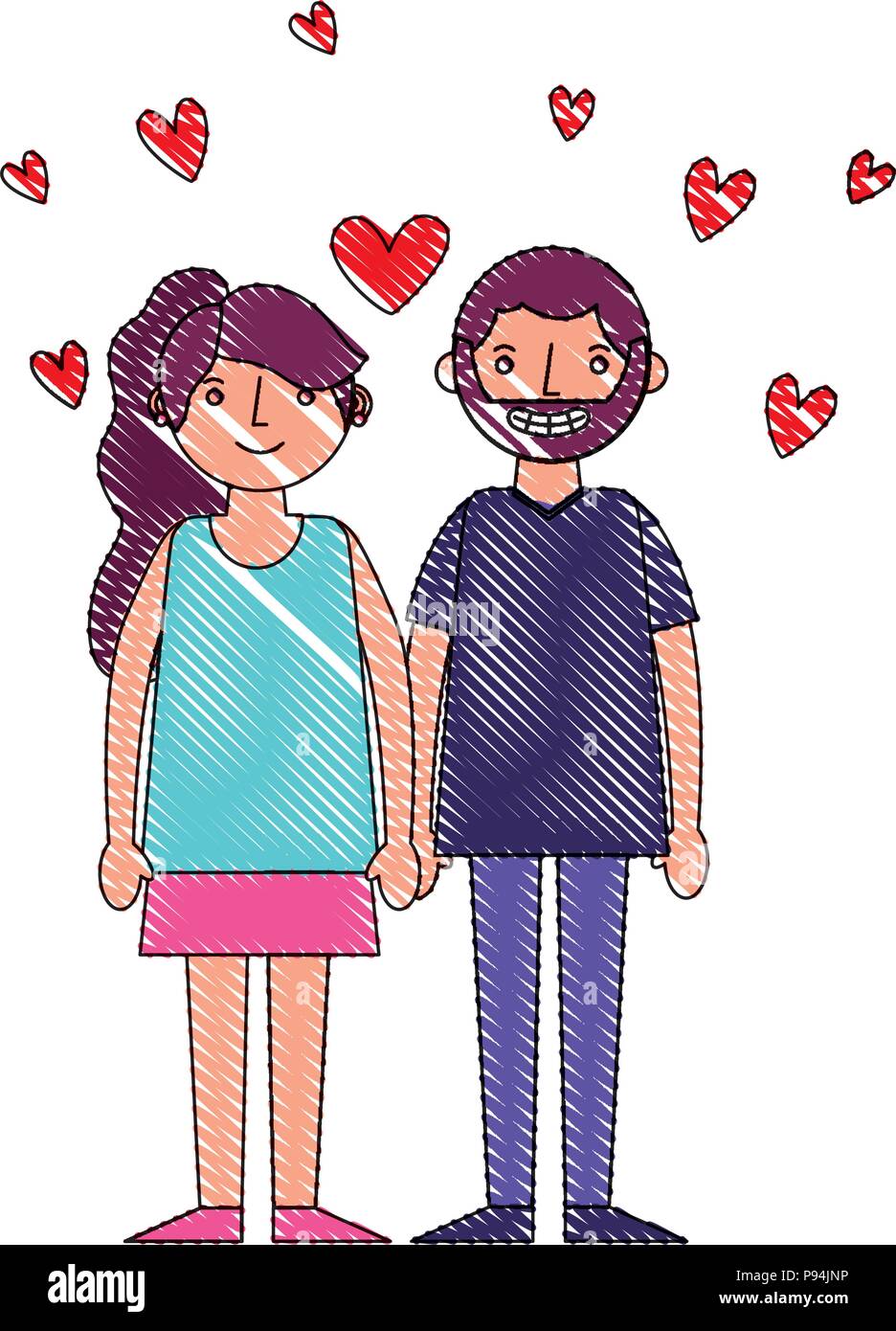 couple romantic holding hands and hearts love vector illustration ...