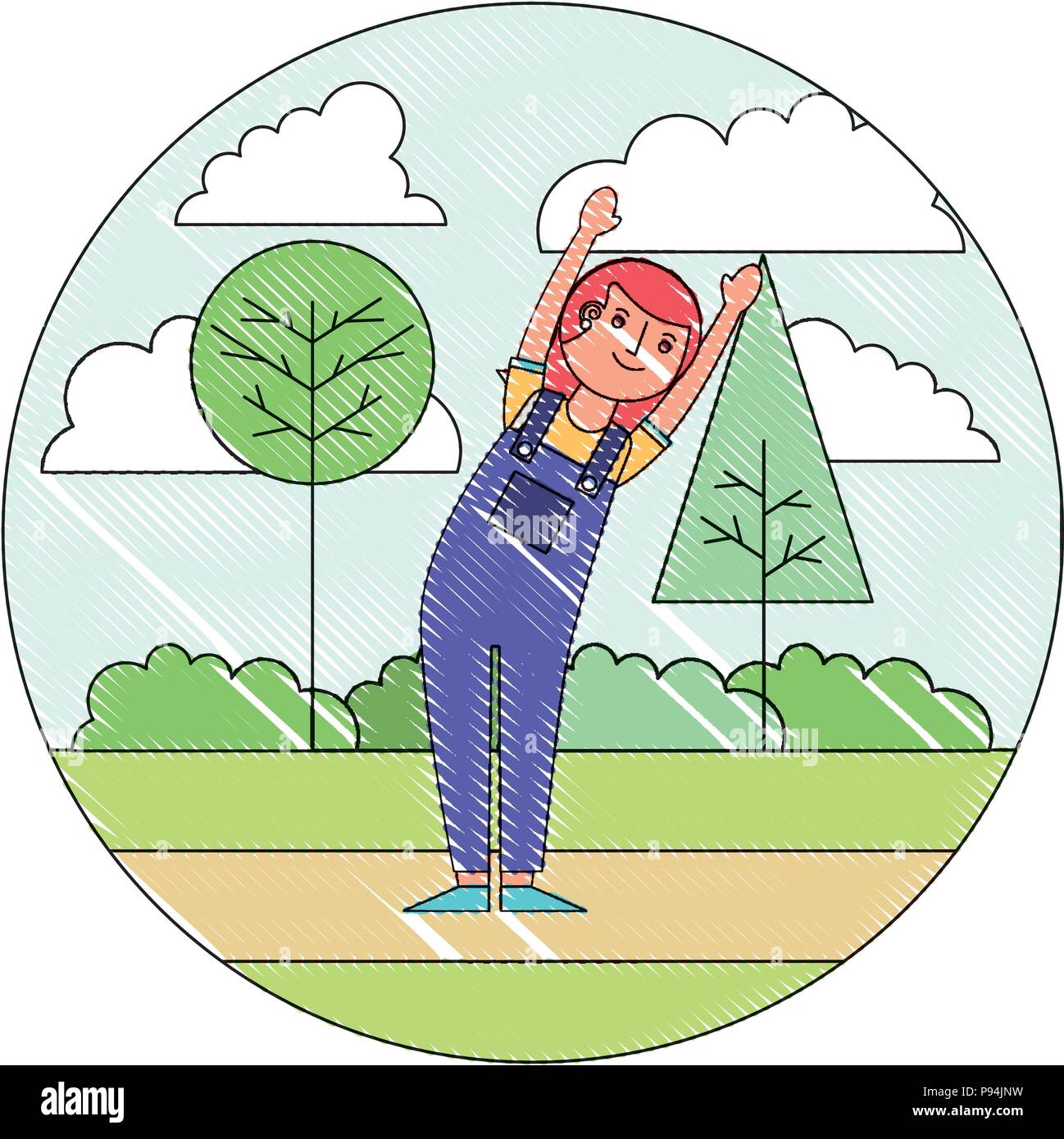 woman cartoon practicing exercise in the park vector illustration ...