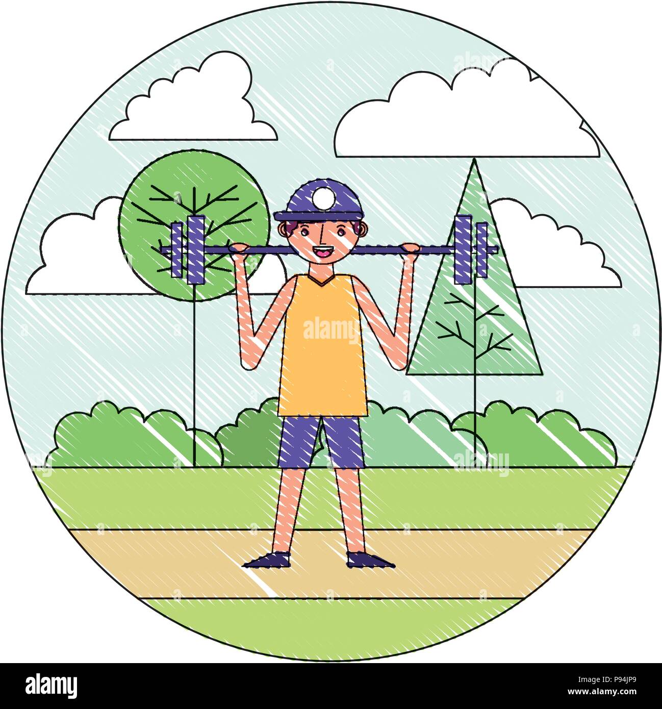 young man training sport in the park vector illustration drawing Stock ...