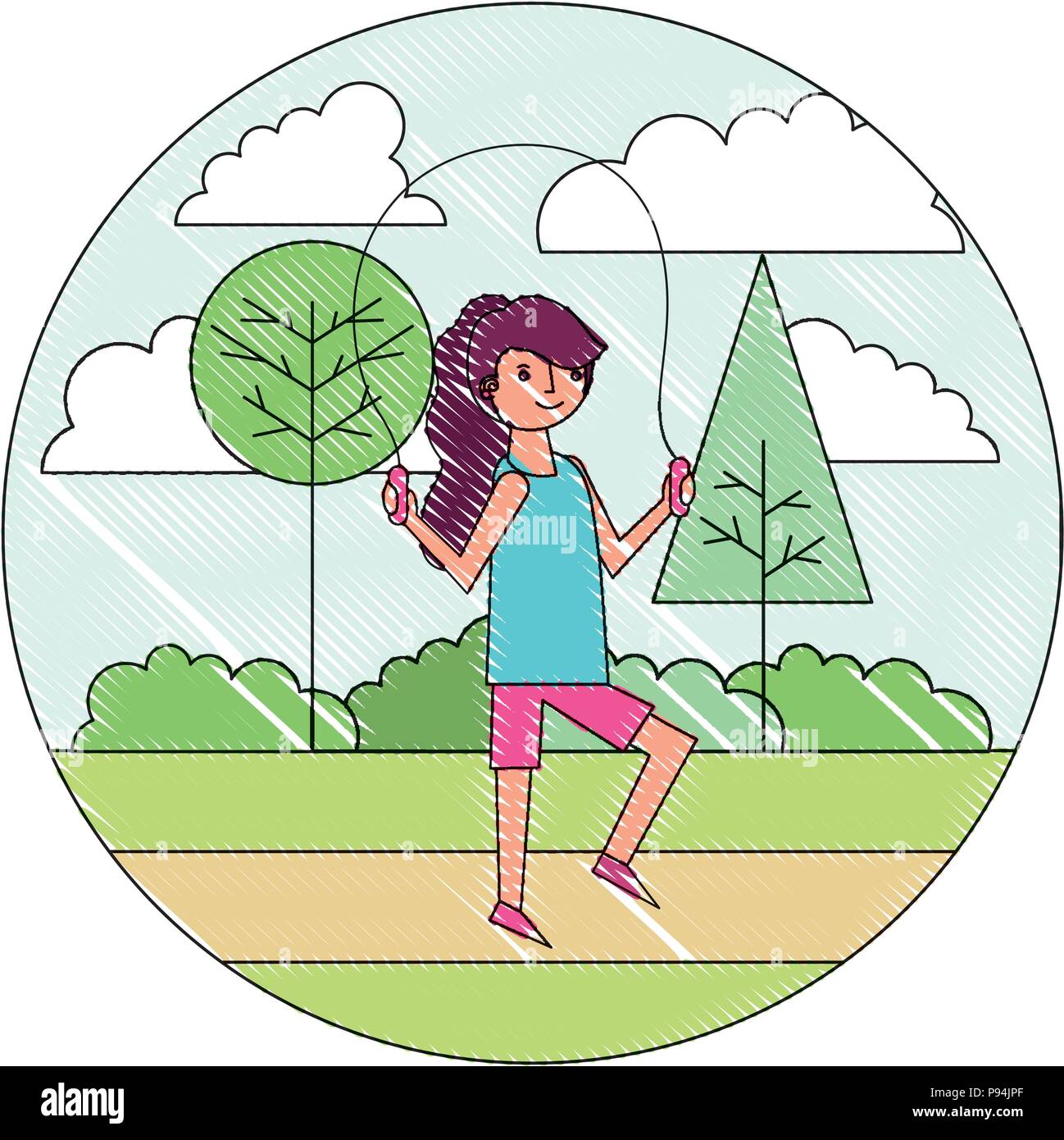 woman cartoon practicing exercise in the park vector illustration ...