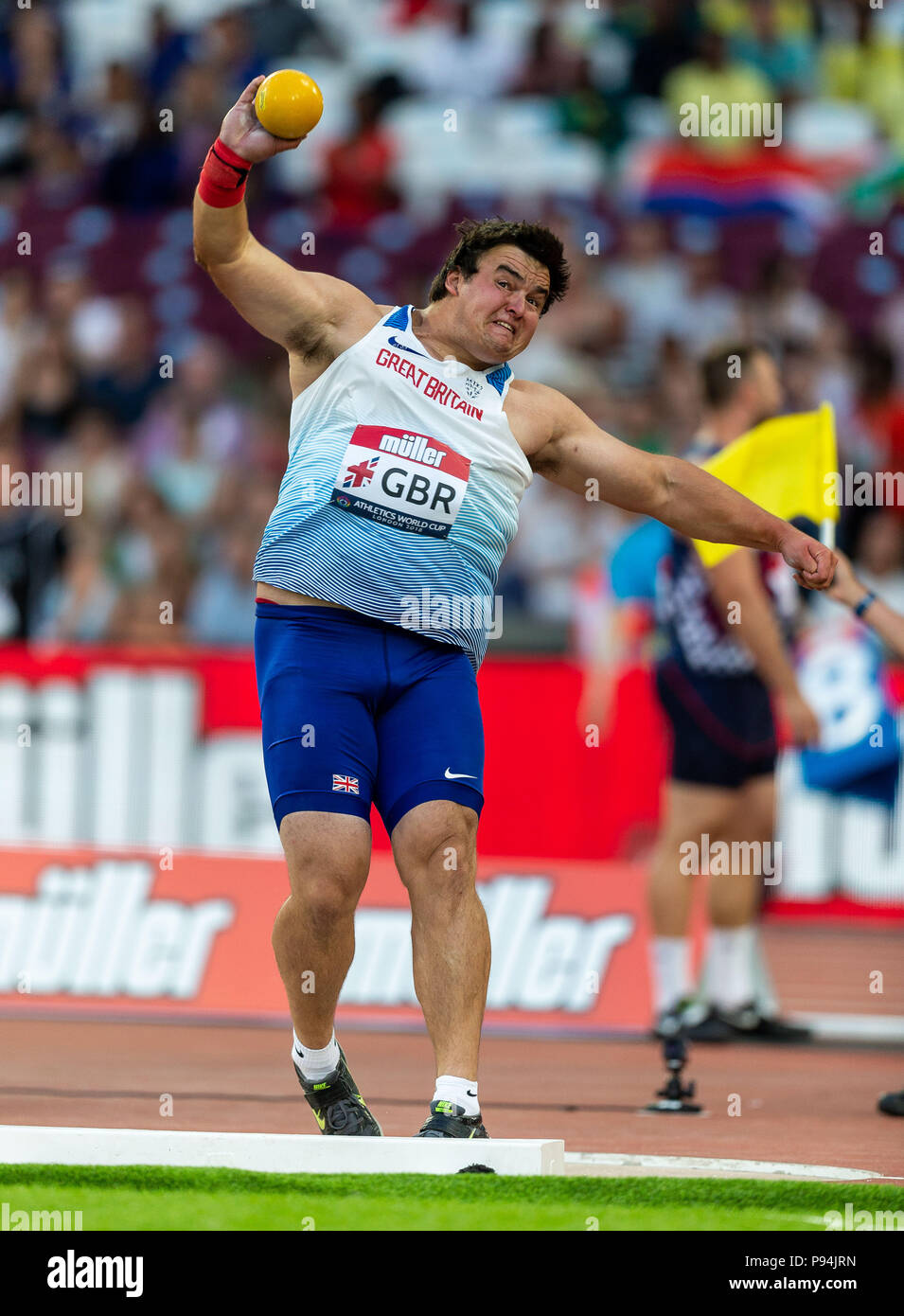 Scott Lincoln of Great Britain in the Mens Shot Putt during day one of ...