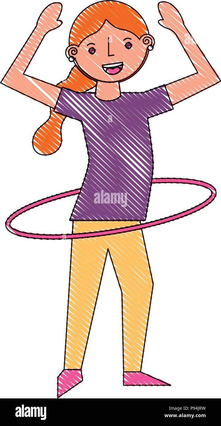 woman cartoon practicing with hula hoop vector illustration drawing ...