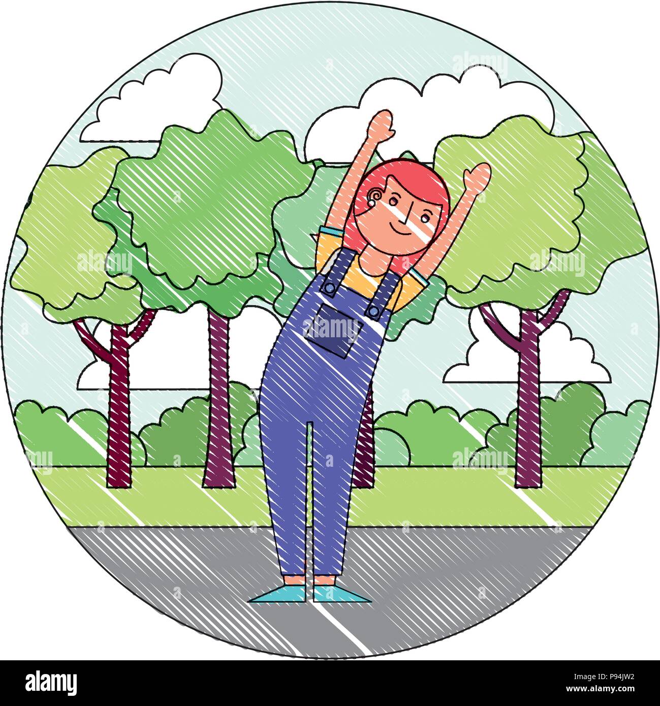 Cartoon woman raised arms Stock Vector Images - Alamy