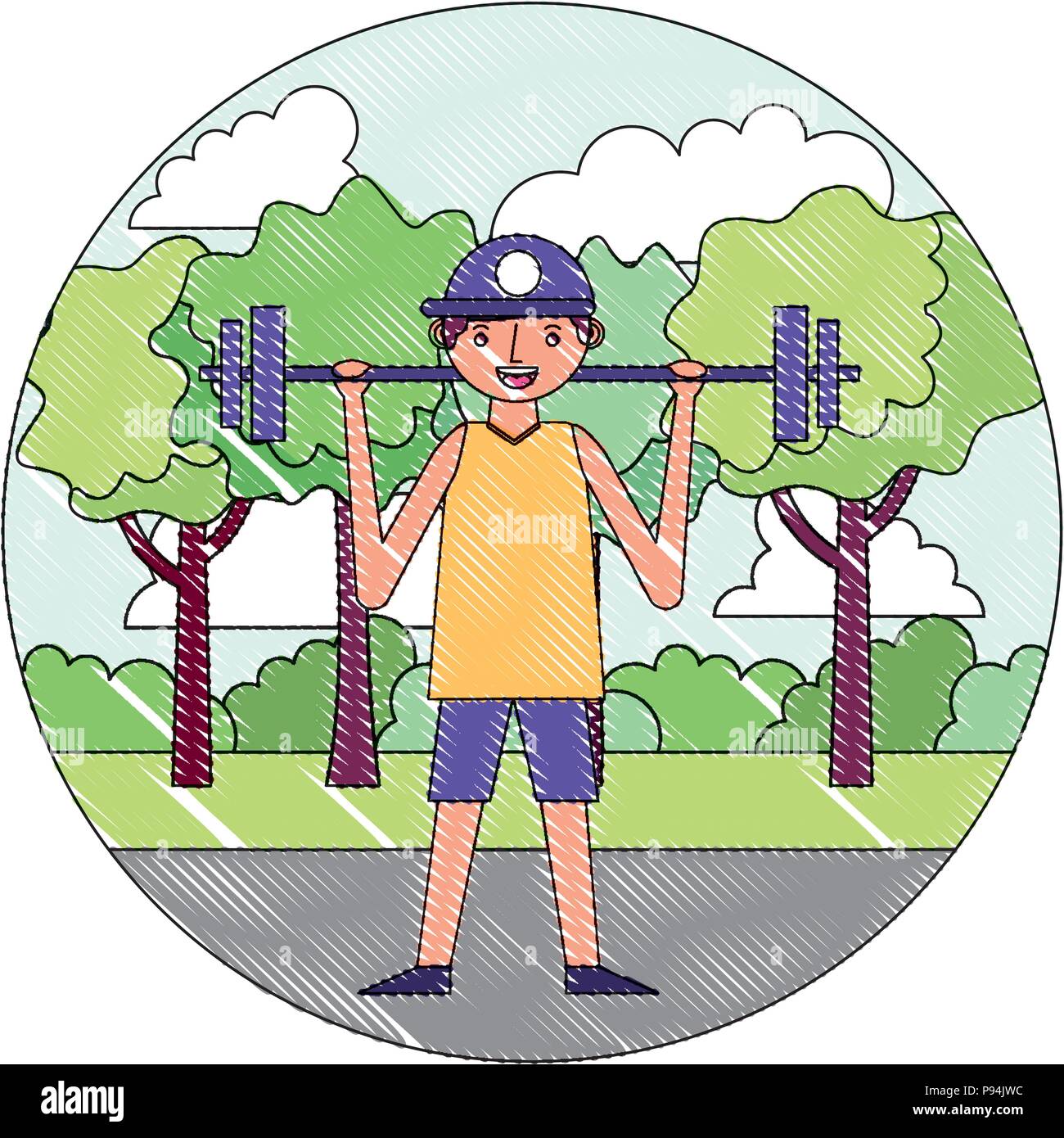 young man training sport in the park vector illustration drawing Stock ...